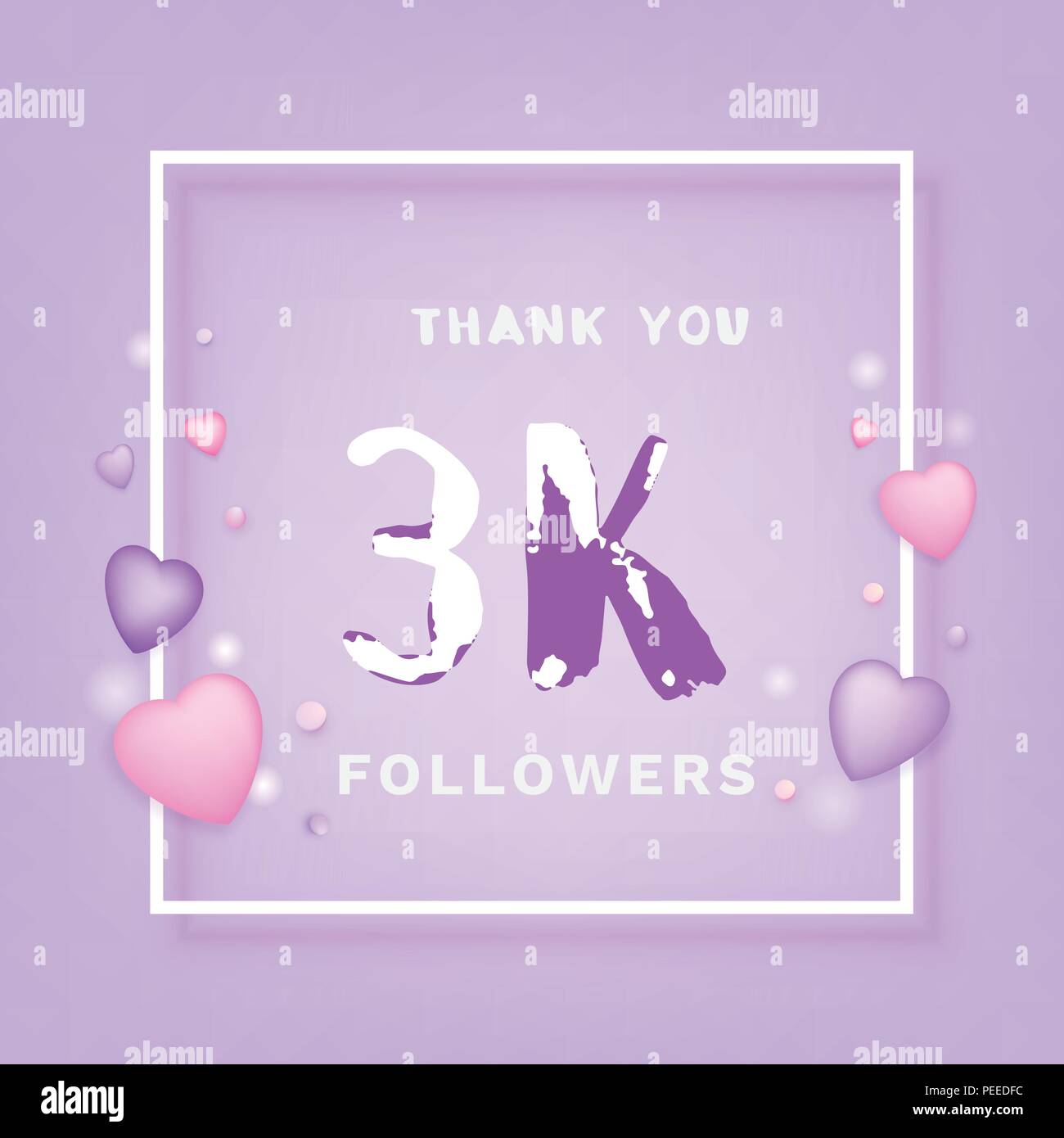 3K Followers thank you phrase with frame and hearts. Template for ...