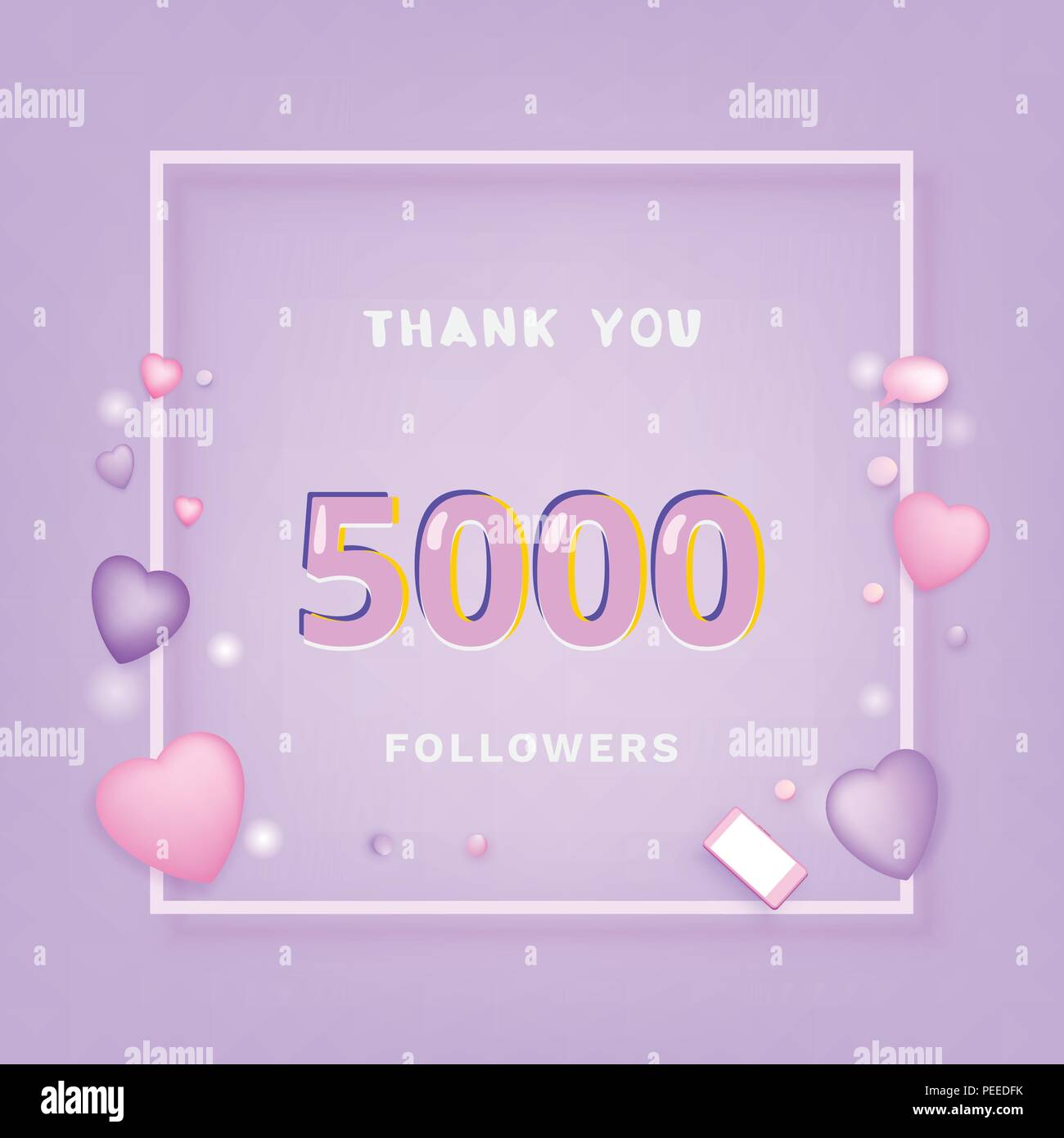 5000 Followers thank you banner with frame and hearts. Template for ...