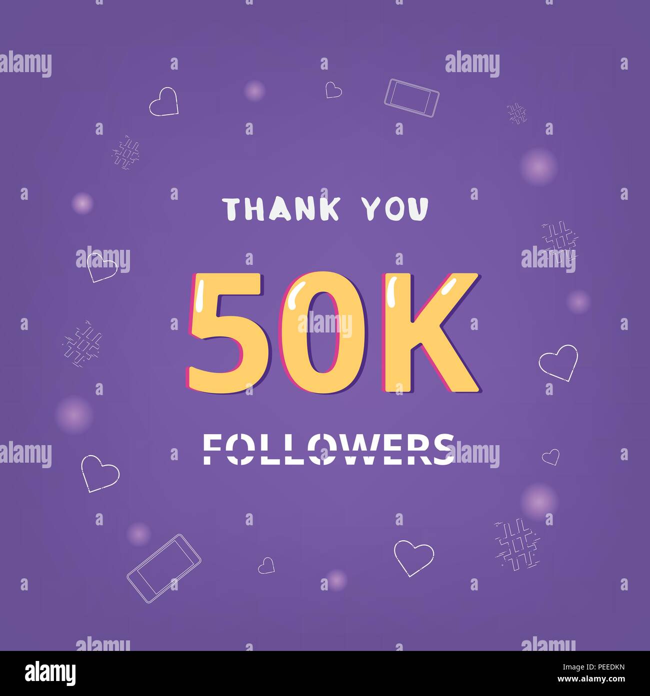 50k Followers Thank You Square Banner With Items Round Frame Ultra