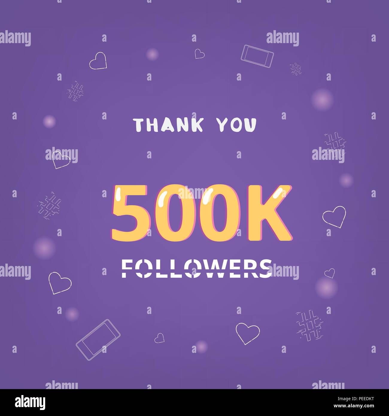 500K Followers thank you square banner with items round frame. Ultra ...