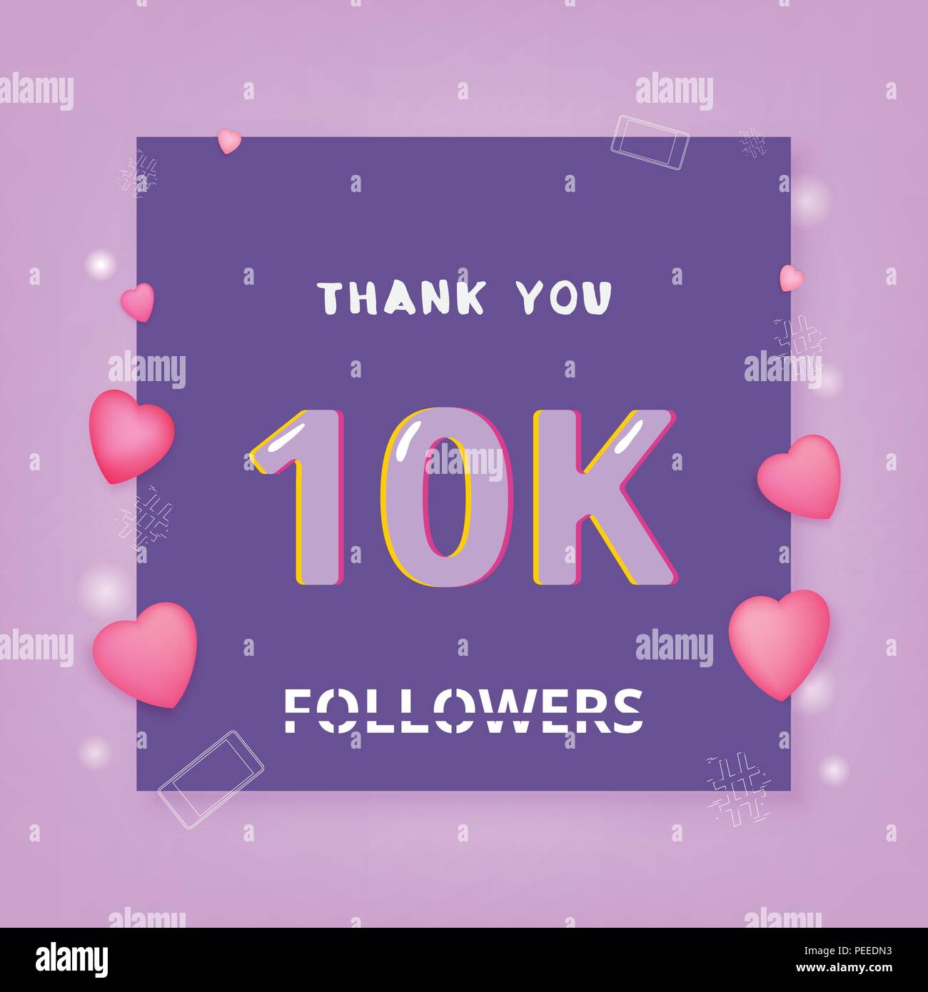 10K Followers thank you banner with frame and hearts. Template for ...