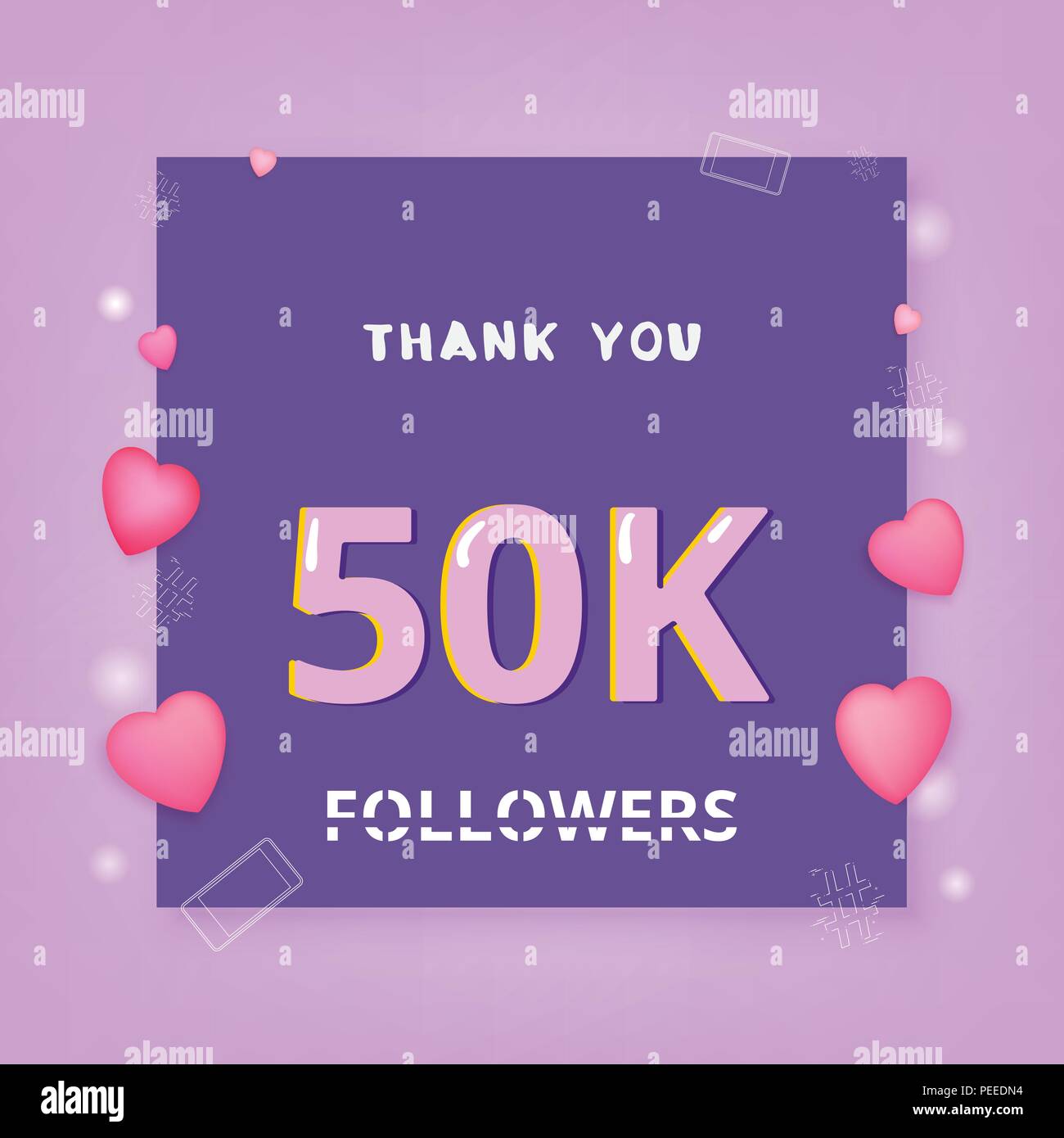 50K Followers thank you phrase with frame and hearts. Template for ...