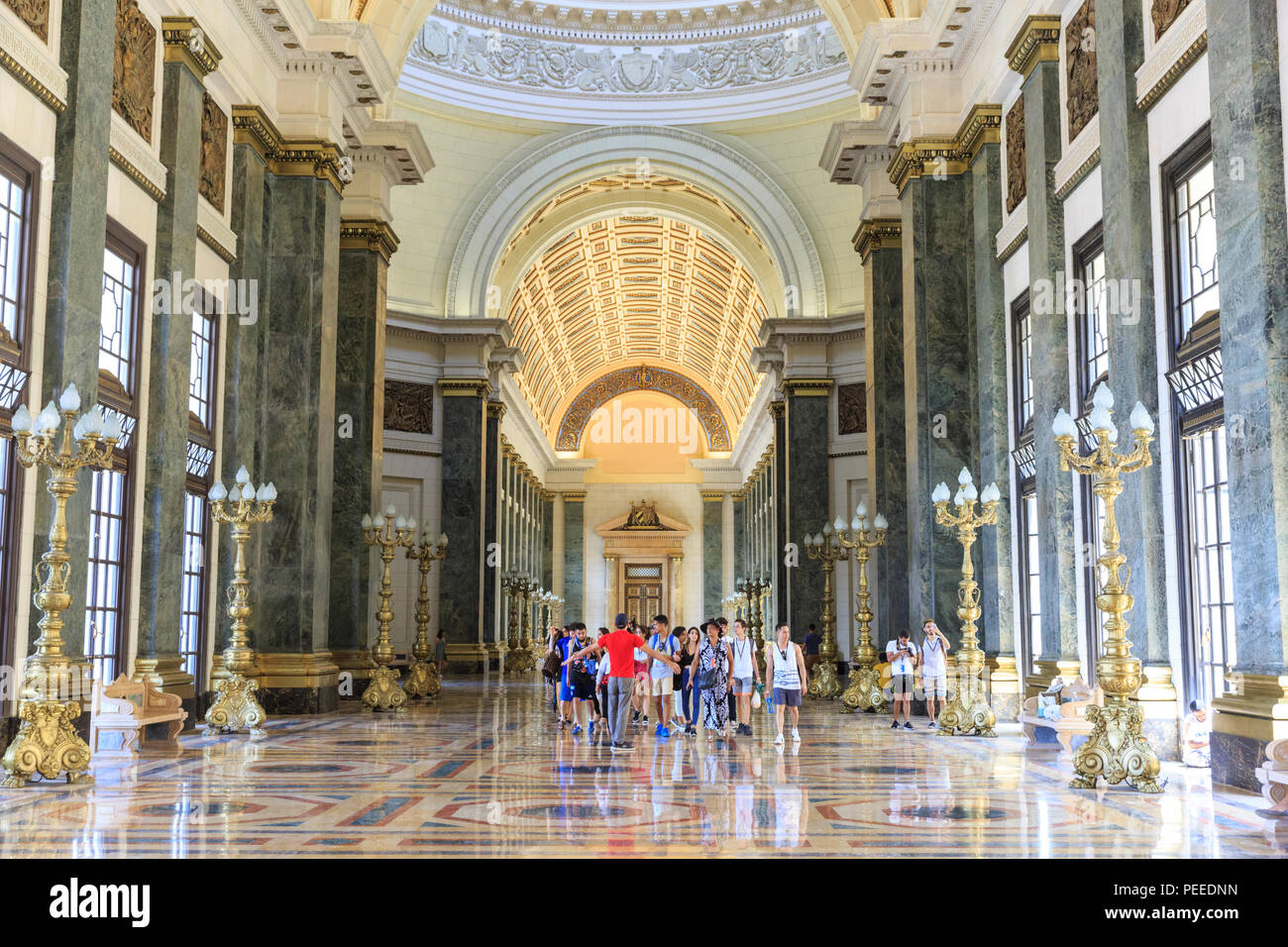 El Capitolio grand hall with tourists, interior with salon de pasos ...