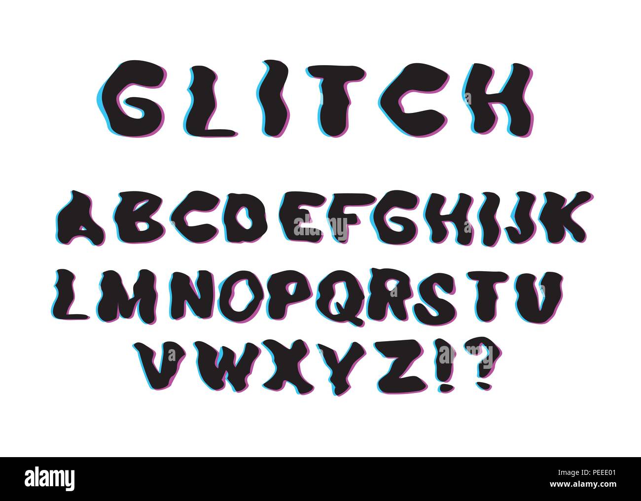 Trendy style distorted glitch typeface. Latin letters. Vector ...