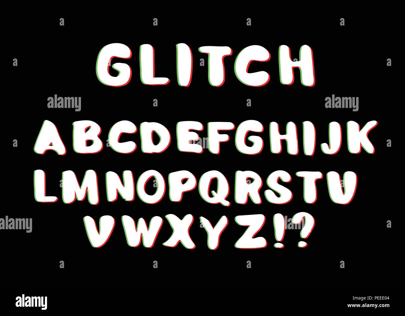 Trendy style distorted glitch alphabet. Handwritten Latin letters ...