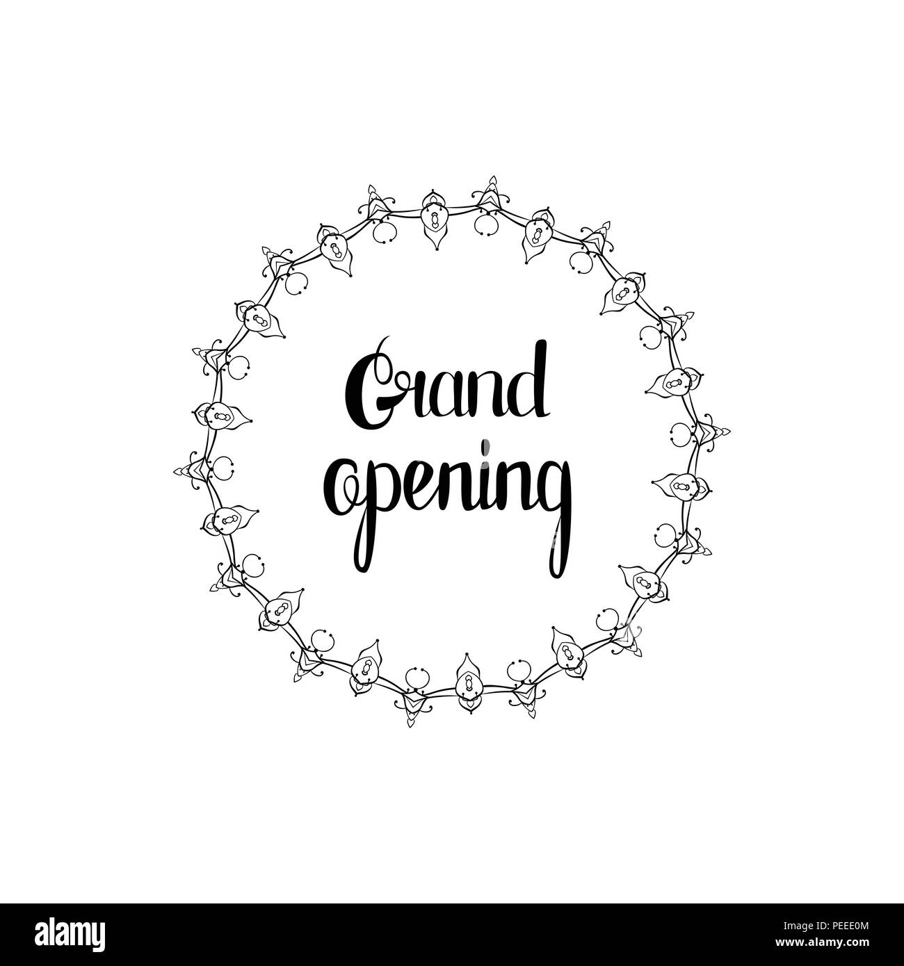 Grand opening banner with vintage round frame isolated on white ...