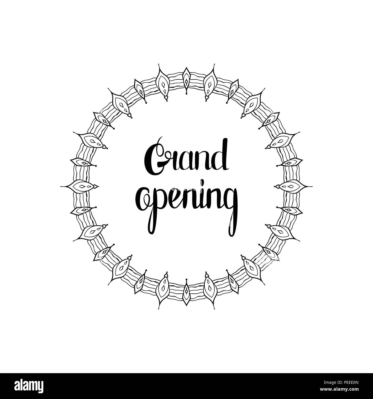 Grand opening lettering with round frame isolated on white background ...