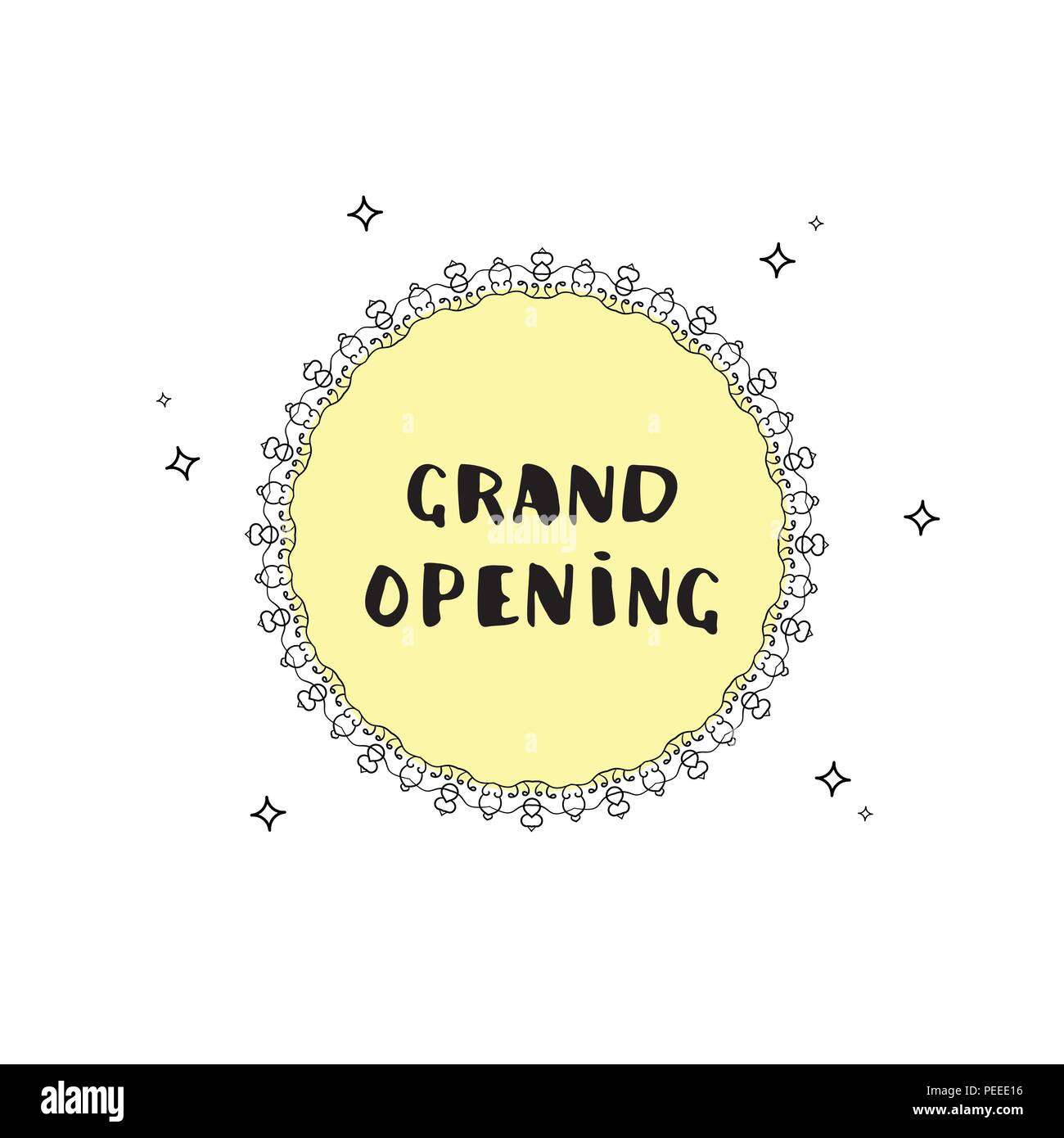 Grand opening banner with vintage round frame isolated on white ...