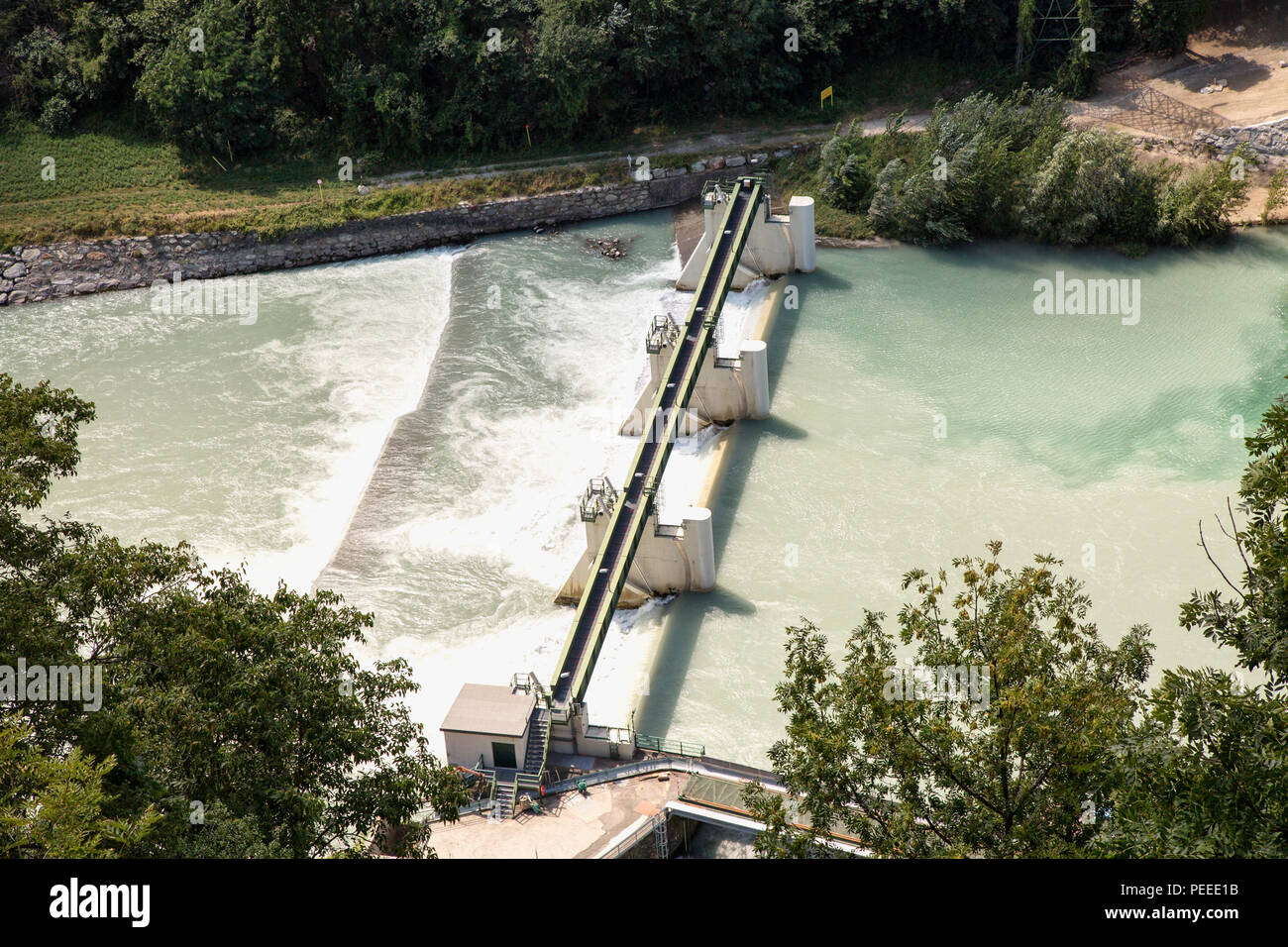 Dam on a river seen from above, horizontal image Stock Photo - Alamy