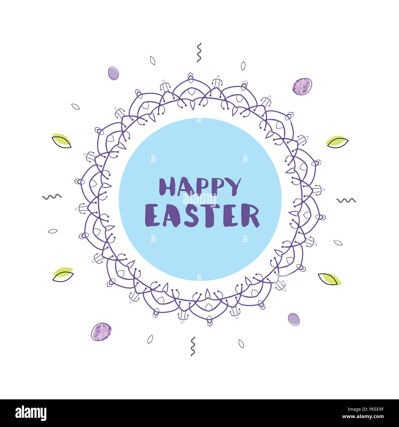 Happy Easter round banner with frame, colorful holiday eggs. Templates ...