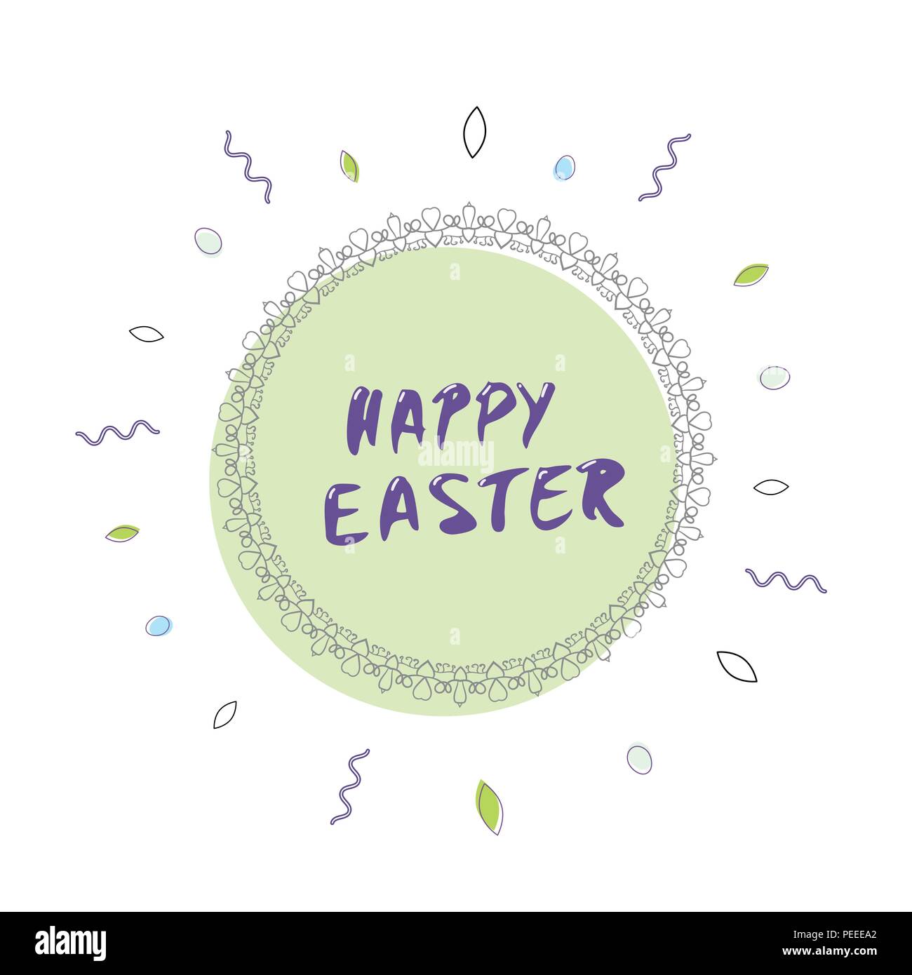 Happy Easter round isolated banner with leaves and holiday colorful ...