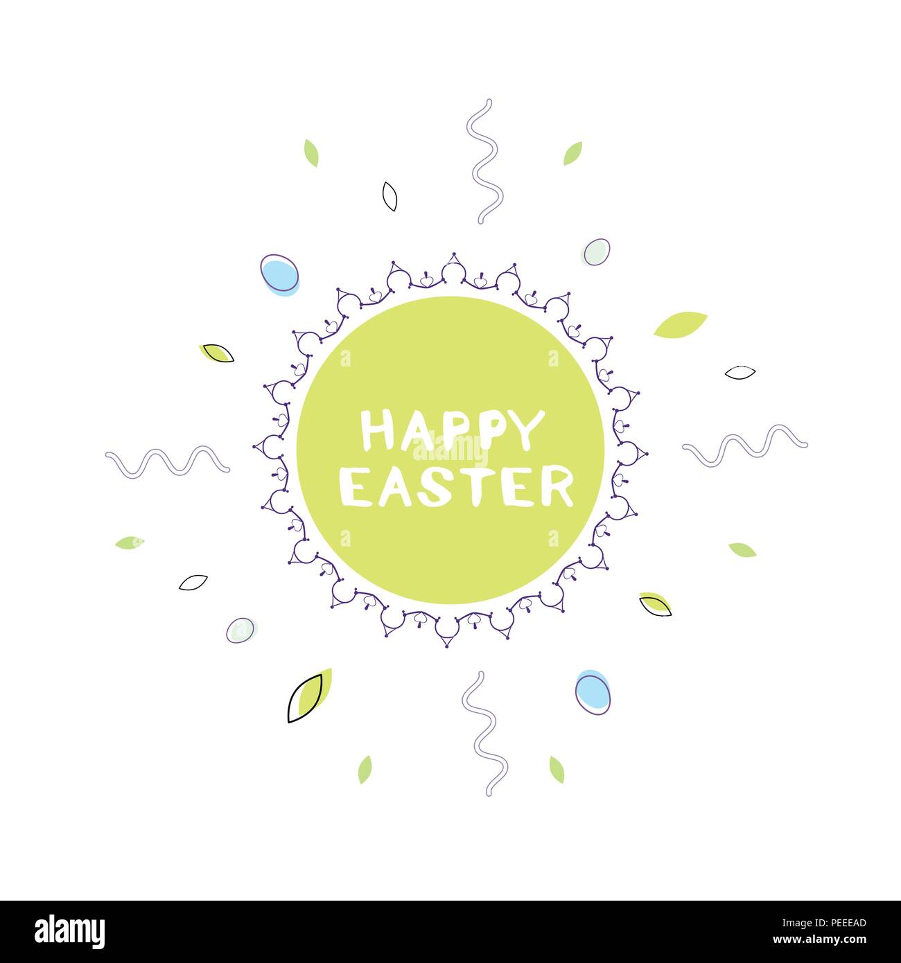 Happy Easter round banner with frame, colorful holiday eggs. Templates ...