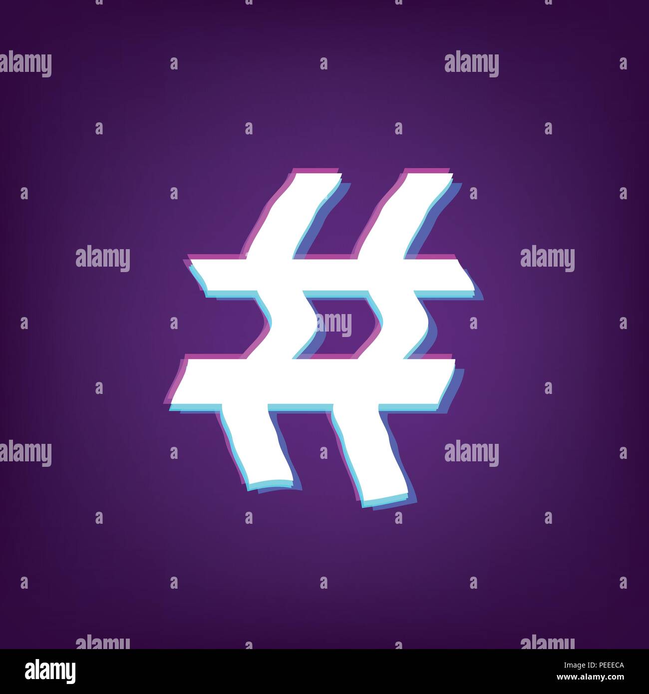 Hashtag sign isolated. Glitch chromatic aberration trendy effect ...
