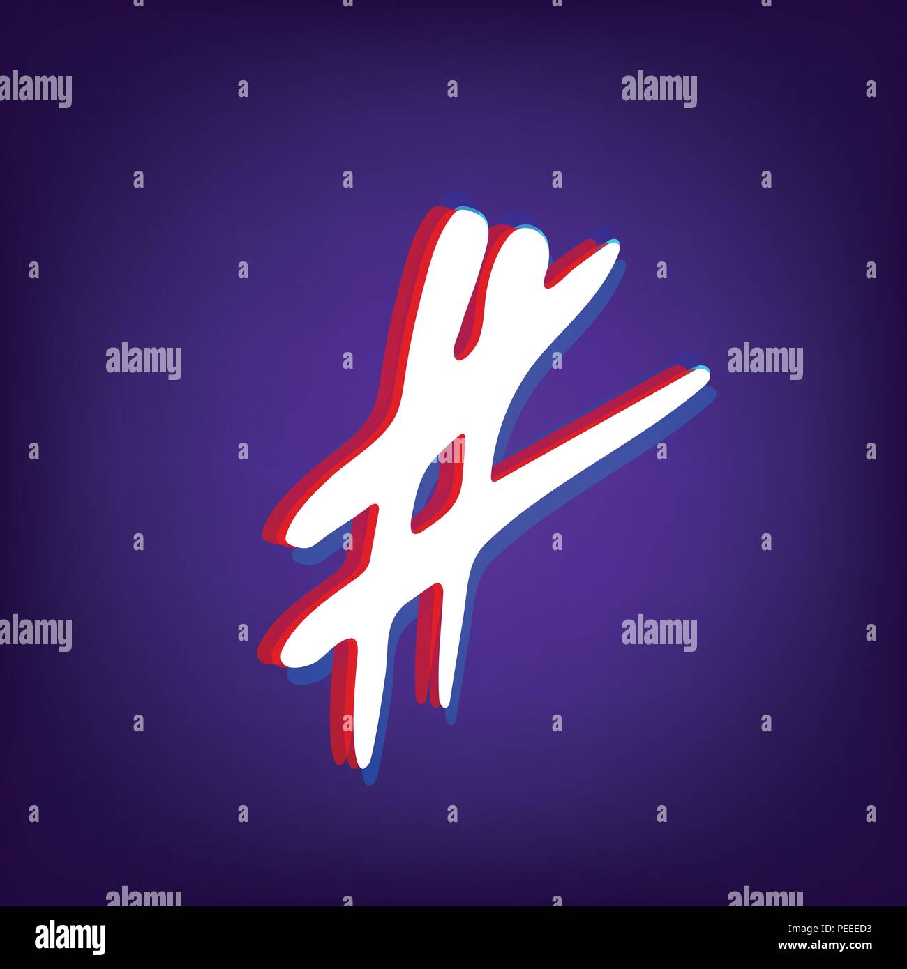 Hand drawn Hashtag sign isolated. Glitch chromatic aberration trendy ...