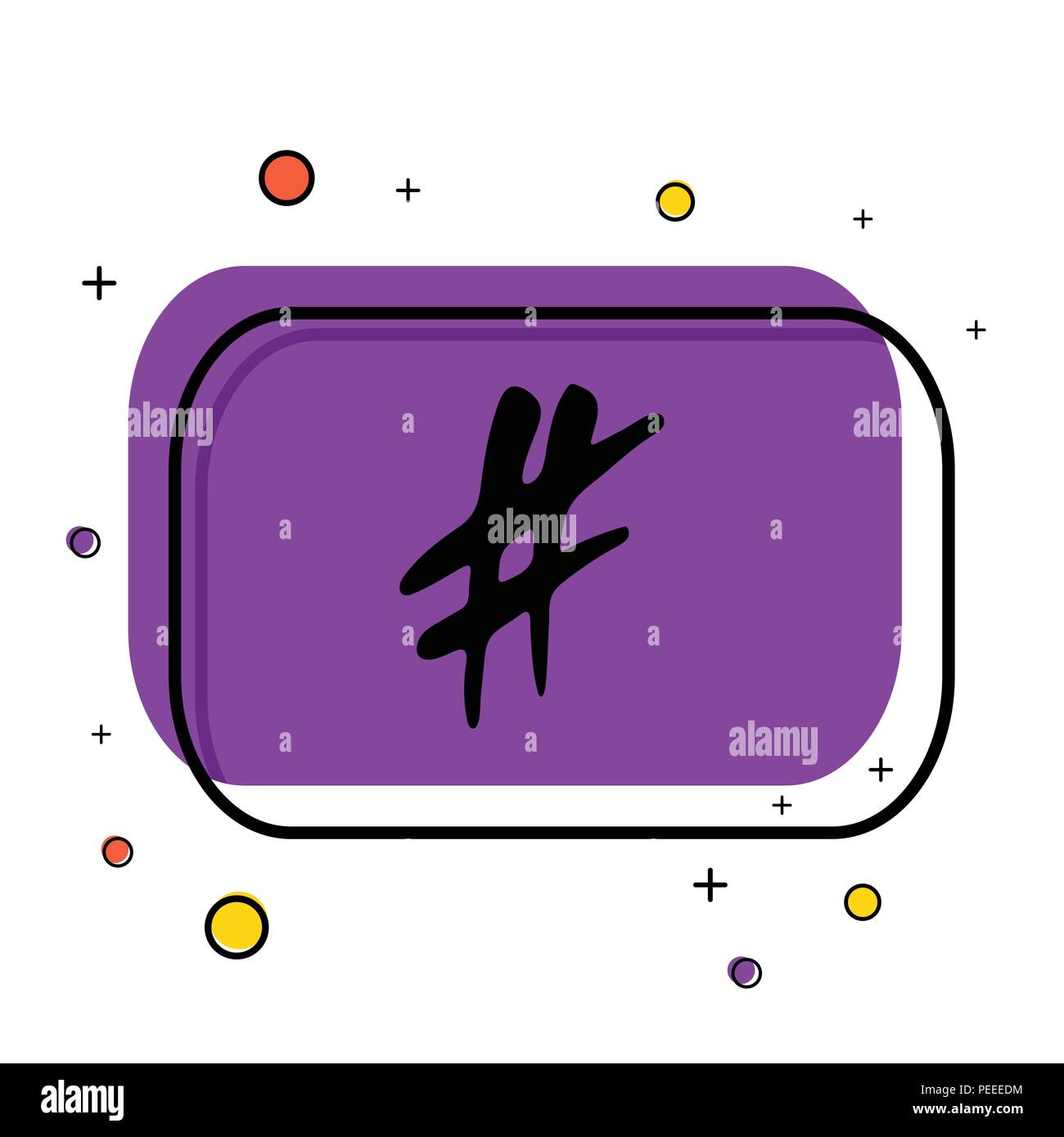 Hand drawn Hashtag sign with badge isolated. Element for graphic design ...