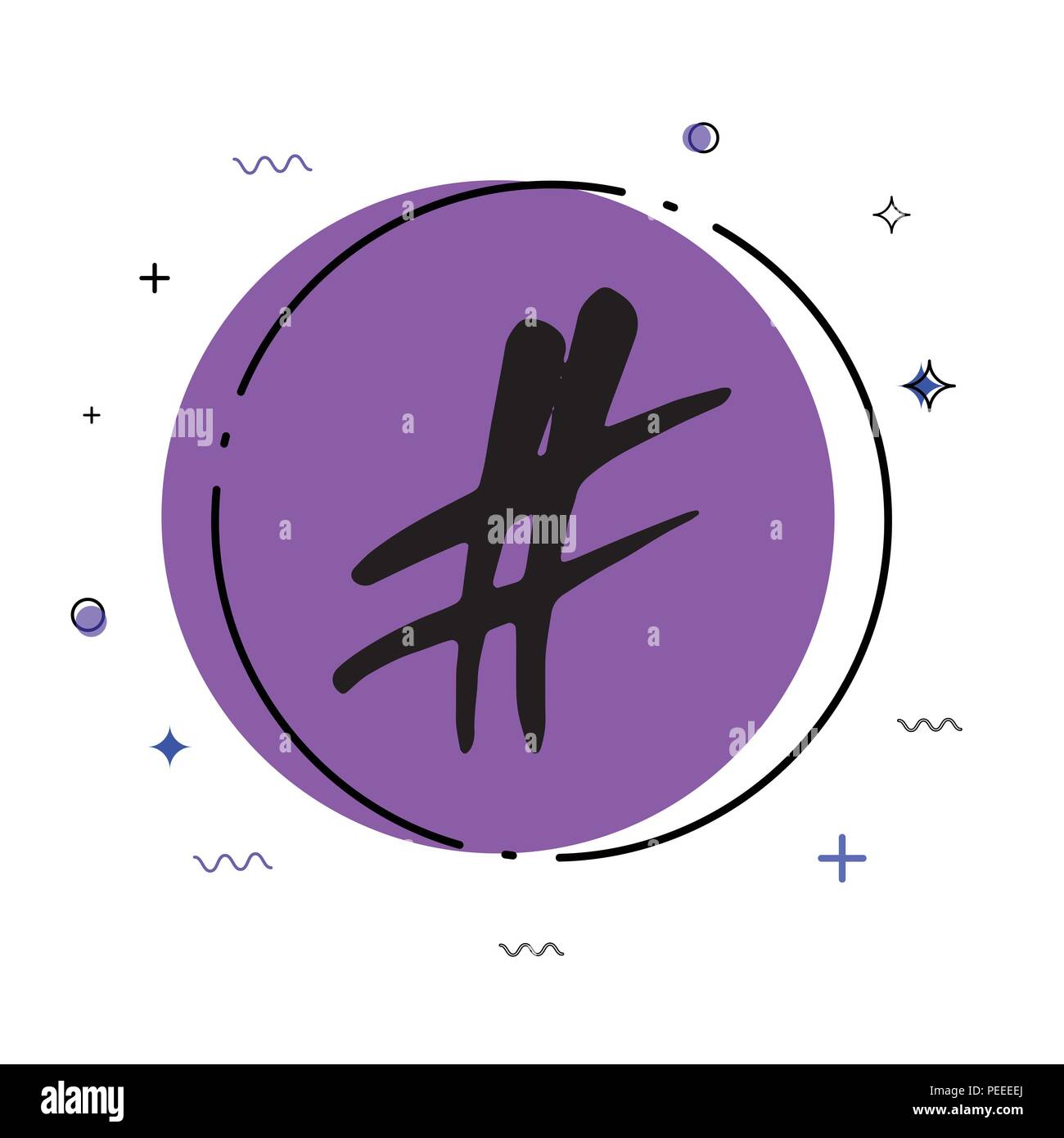 Hand drawn Hashtag sign with round frame isolated. Element for graphic ...