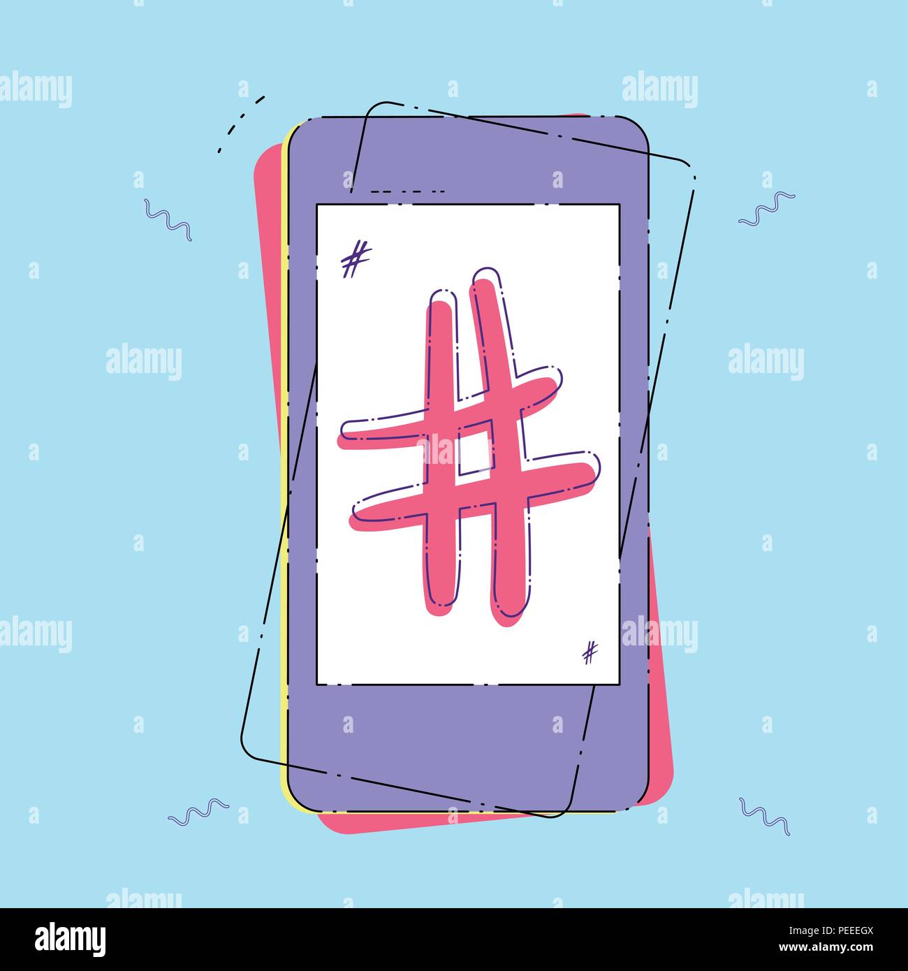 Hand drawn Hashtag sign with phone. Number simbol. Element for graphic ...