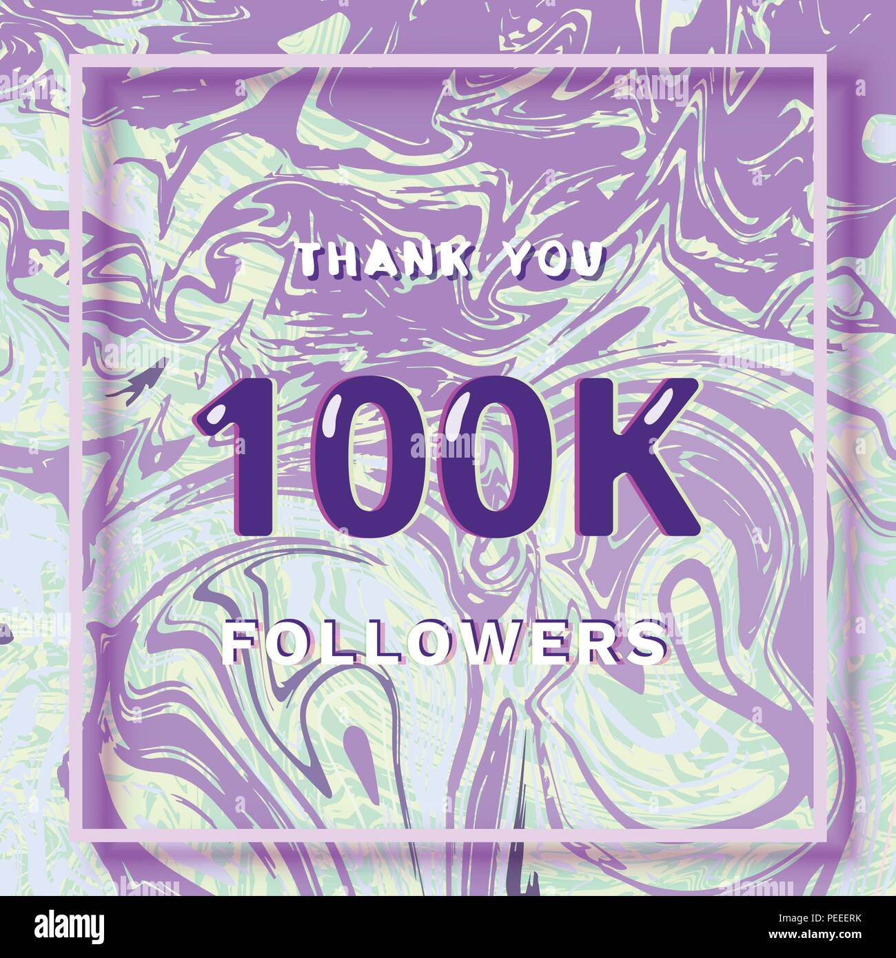 100K Followers thank you square banner with liquid background and frame ...