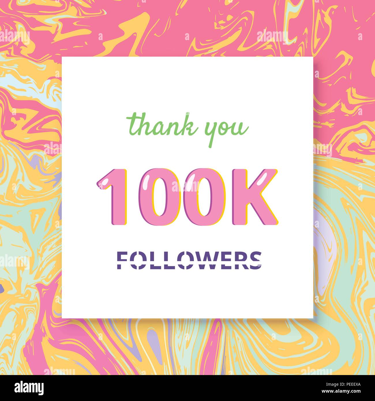 100K Followers thank you square banner with liquid background. Template ...