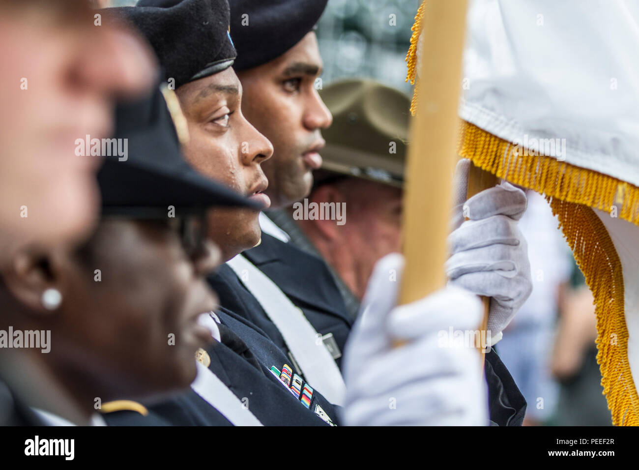 Soldiers with the 108th Training Command (IET) Color Guard post the ...