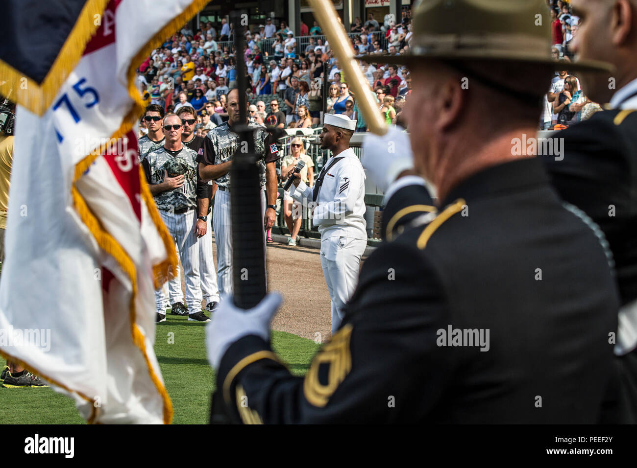 Soldiers with the 108th Training Command (IET) Color Guard present the ...