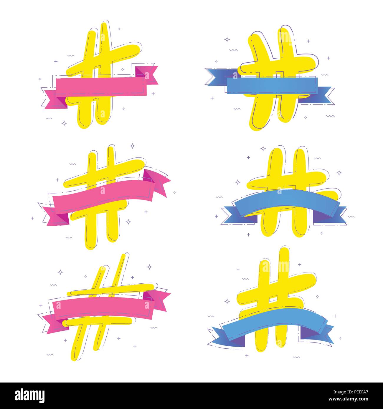 Set of hashtags with ribbons isolated on white background Stock Vector ...