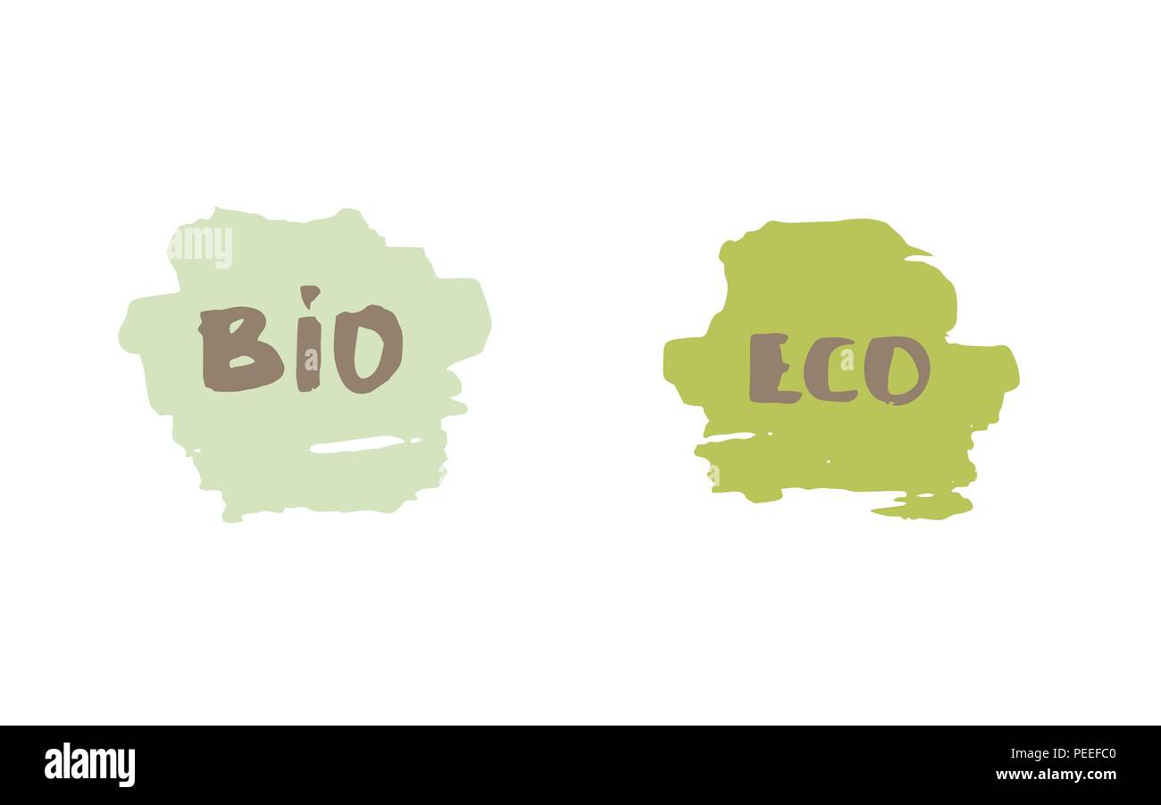 Bio and Eco hand drawn vector badge. Handwritten logo templates ...