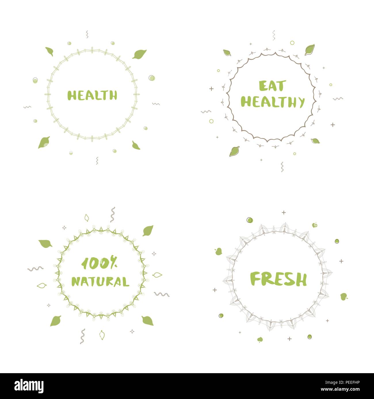 Set of Health, Eat Healthy, 100% Natural, Fresh round banners ...