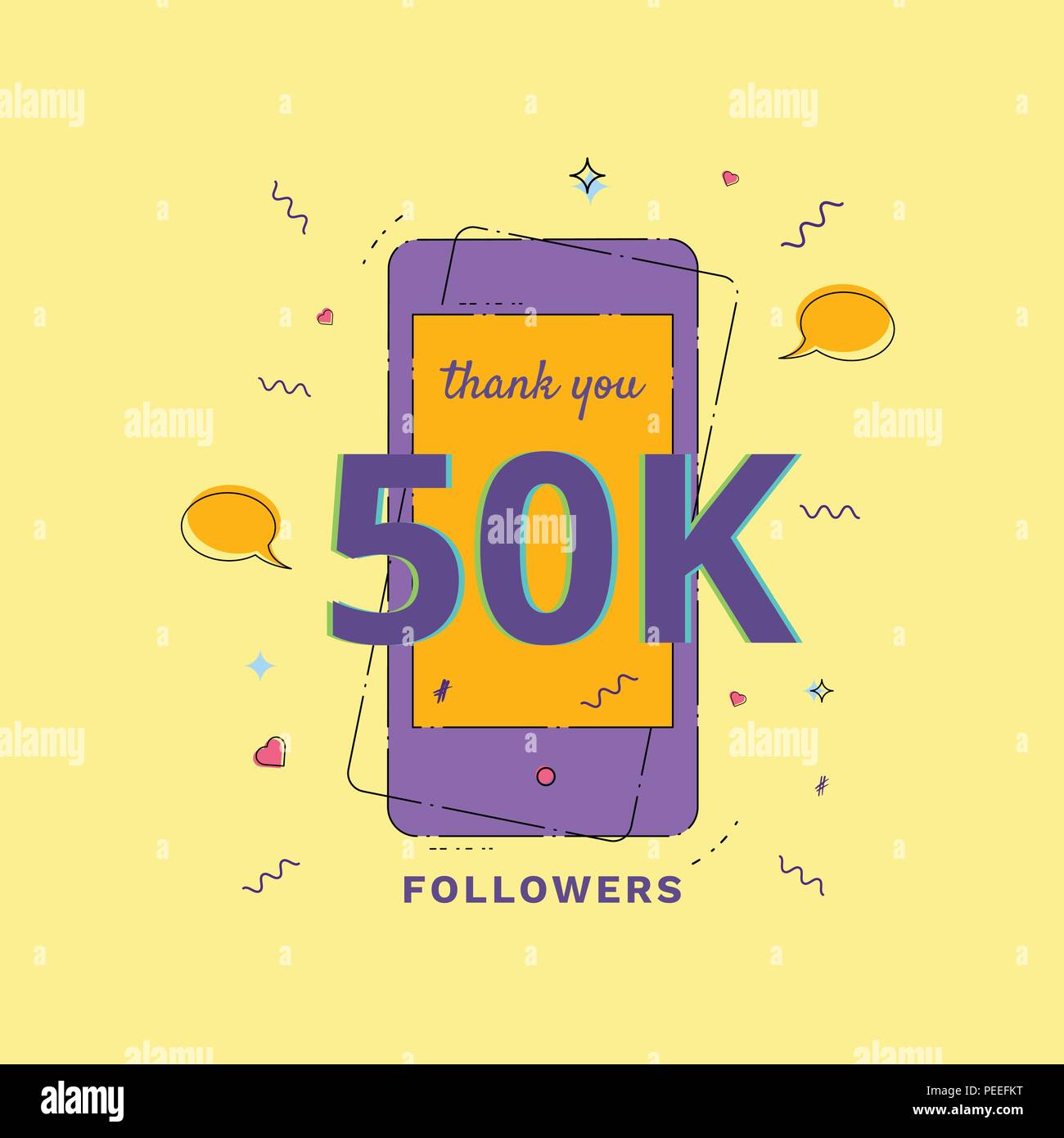 Thank you 50K followers vivid card. Template for Social Network. Post ...