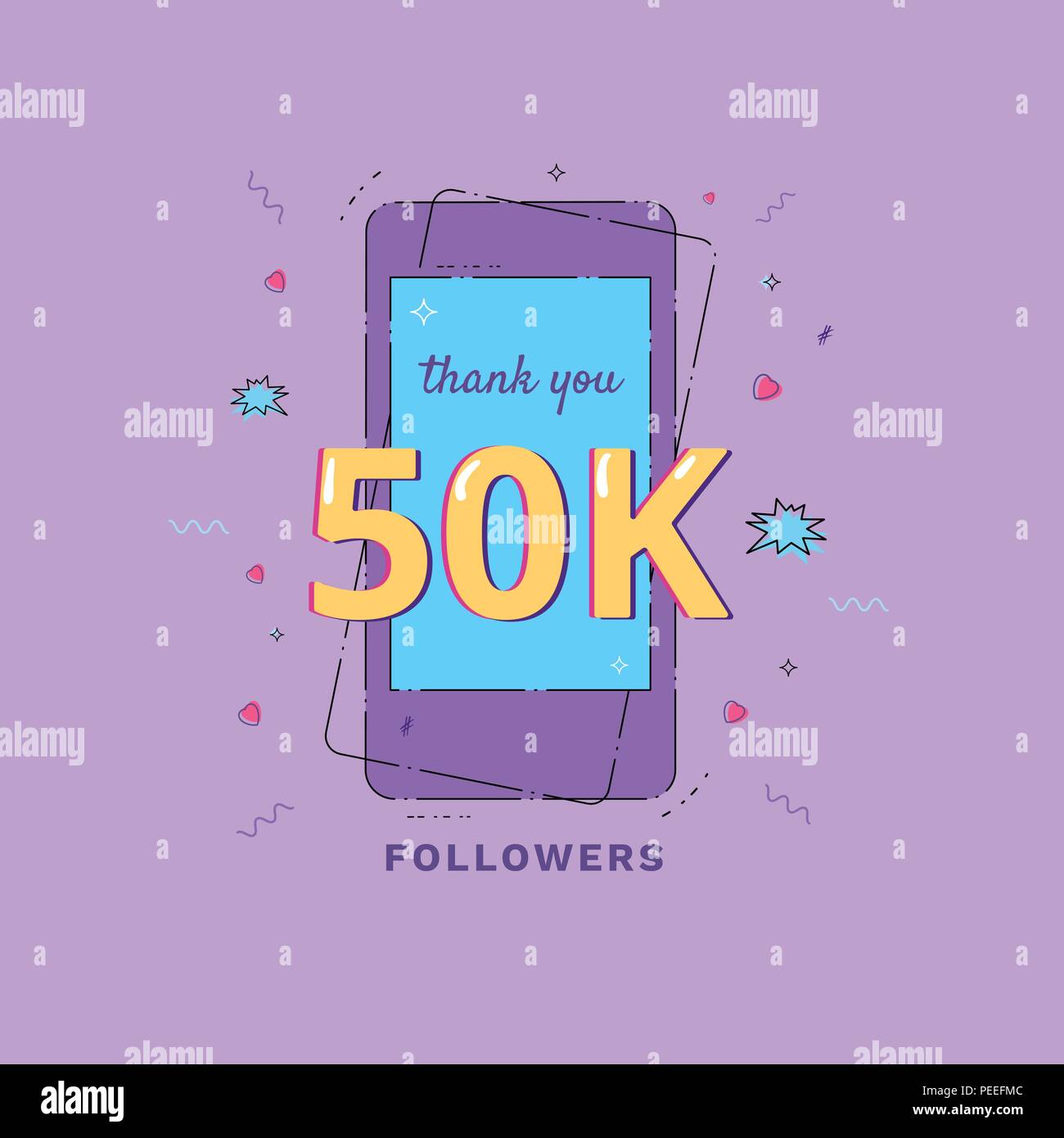 Thank you 50K followers vivid card. Template for Social Network ...