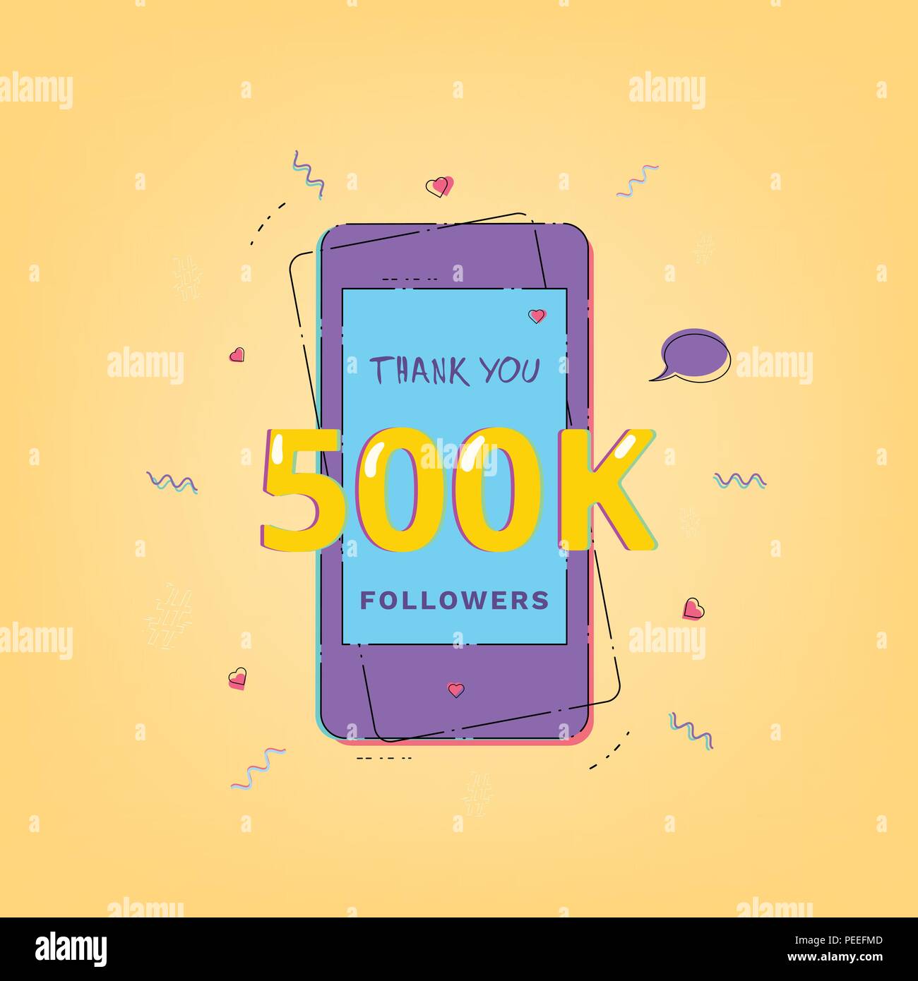 Thank you 500K followers vivid card with phone and random geometric ...