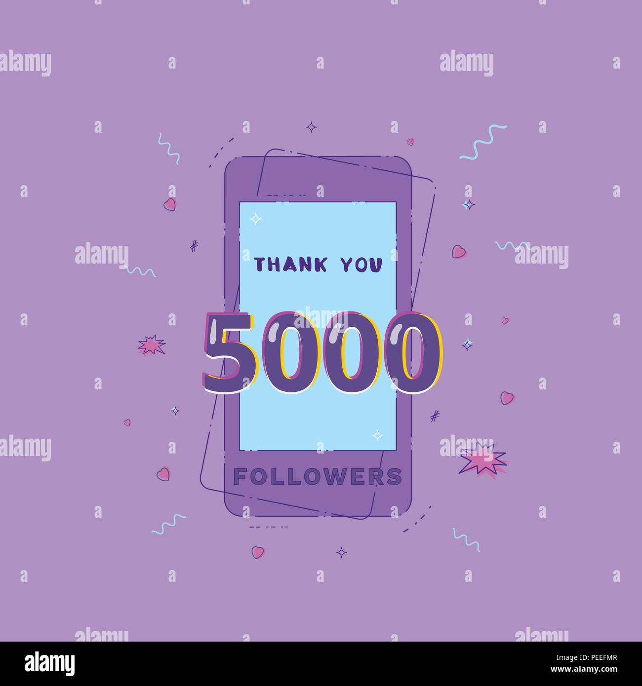 5000 Followers vivid banner with phone. 5K subscribers message ...