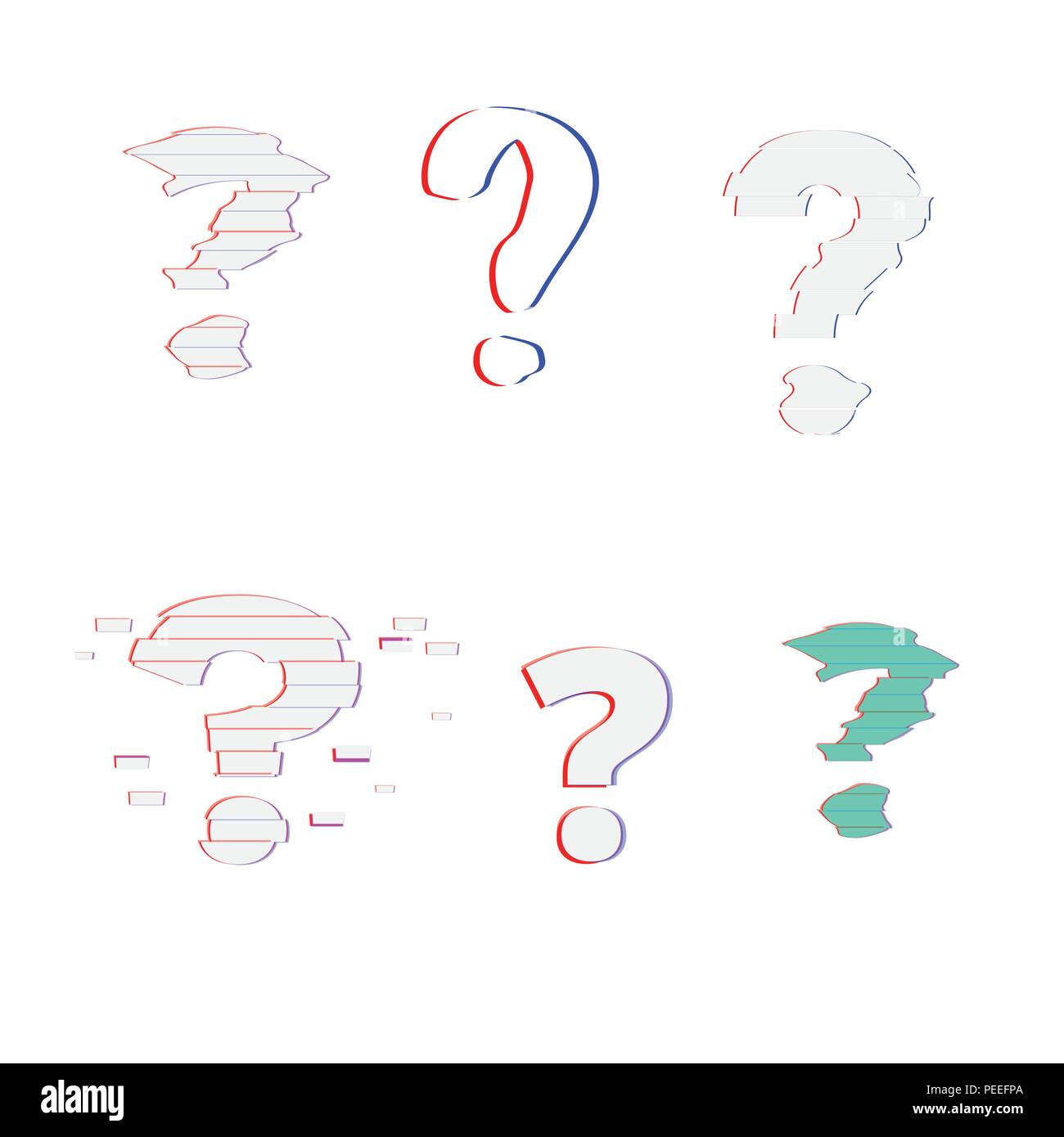 Set of Question marks with glitch effect. Vector illustration Stock ...