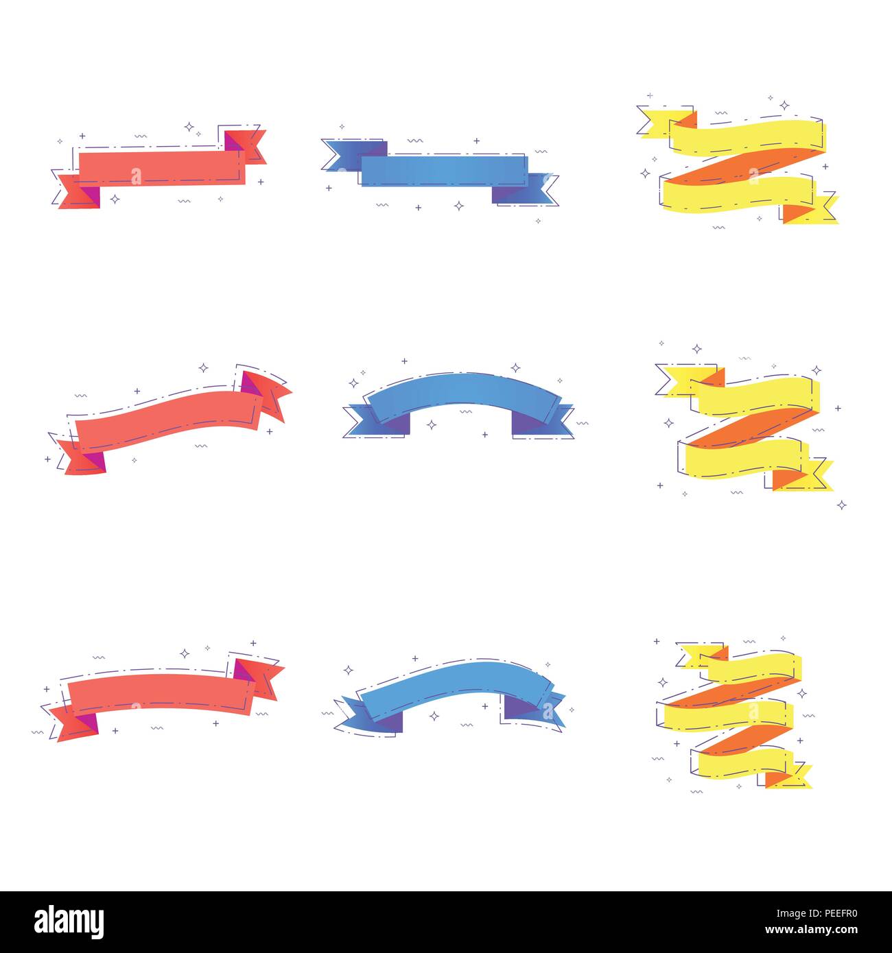 Vector flat set of ribbons with dashed lines and geometric abstract ...