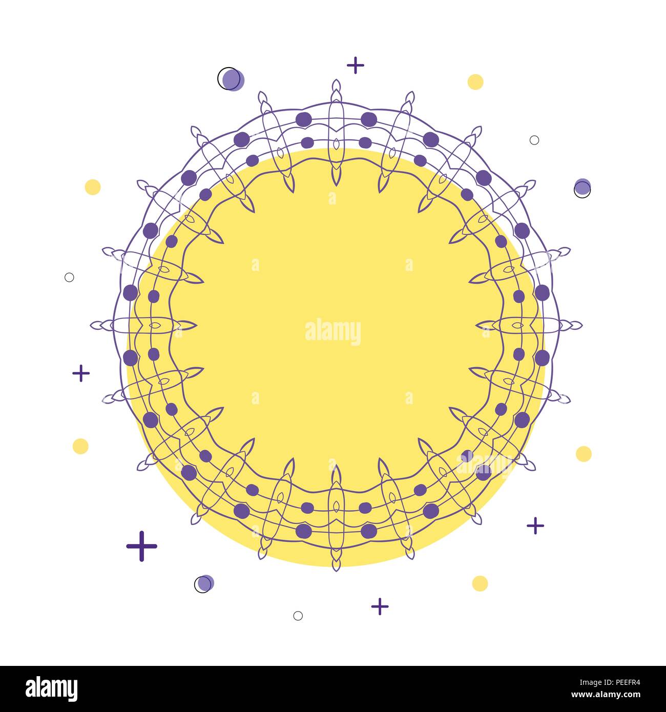 Flat round promotion banner with random items. Empty round frame ...