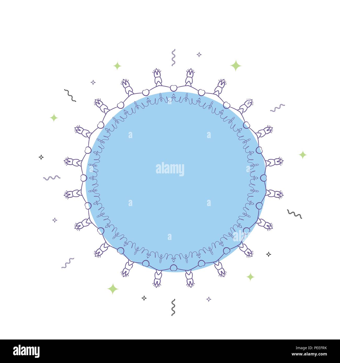 Flat round banner for ad. Empty circle frame with geometric shapes ...
