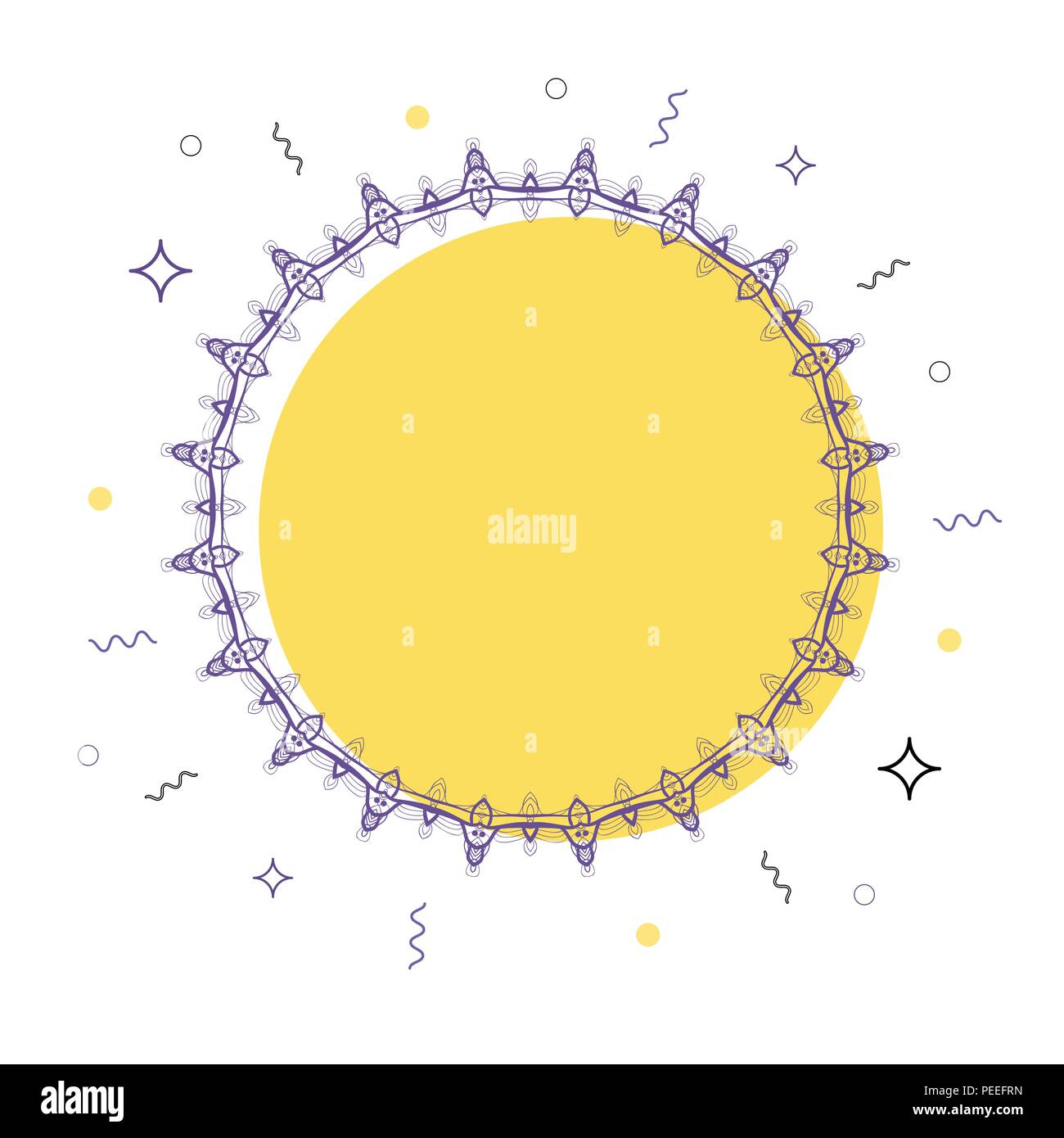 Round flat banner with decorative shapes. Circle empty frames. Template ...