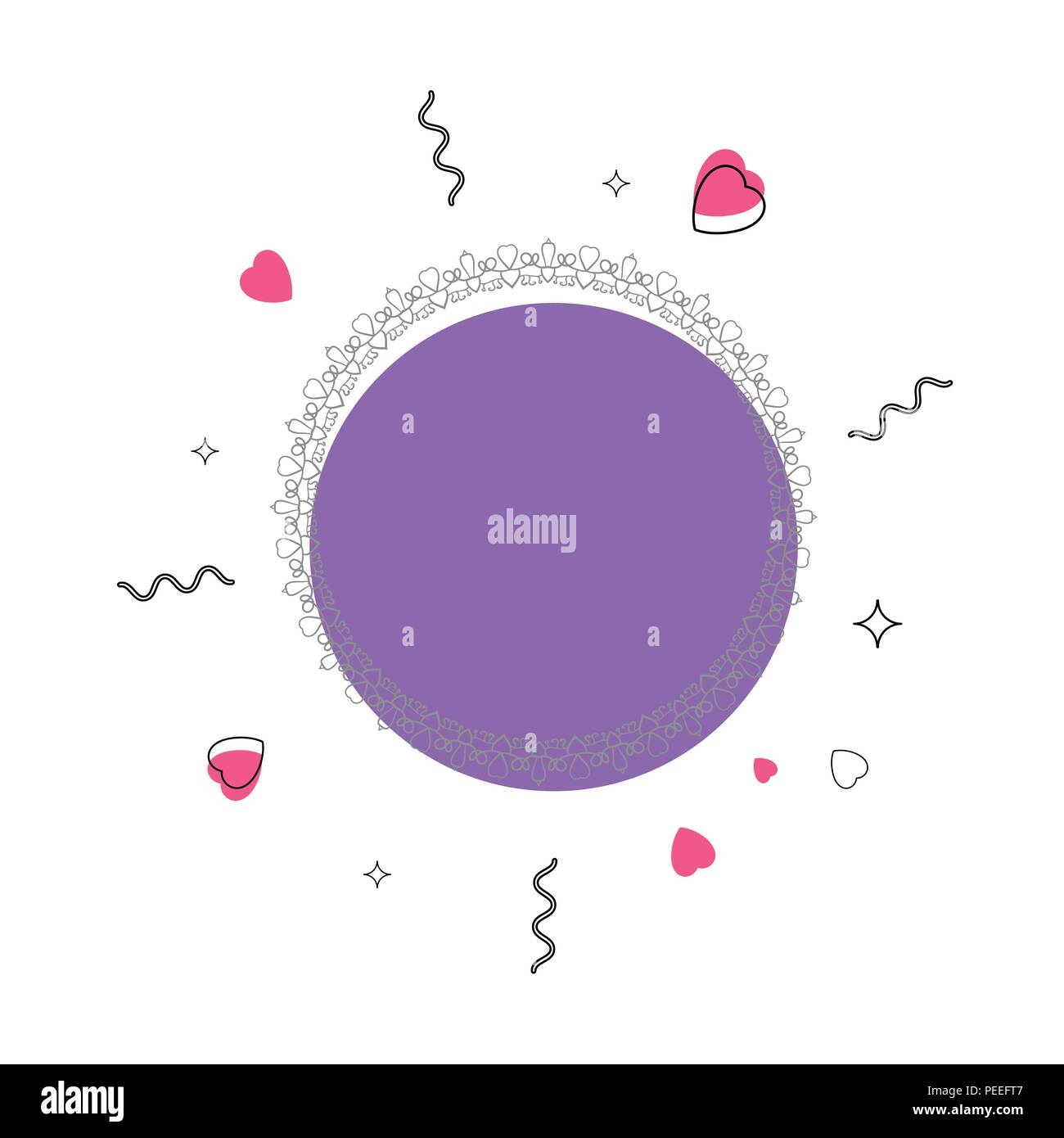 Flat round promotion banner with random items. Empty circle frame ...