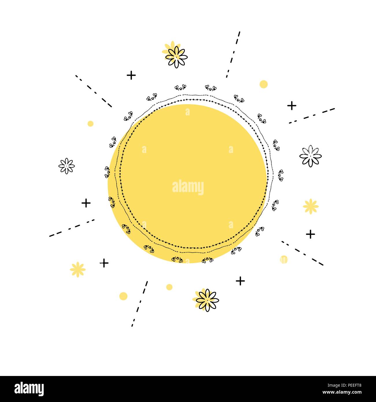Vector round banner with frame and geometric decorative shapes ...