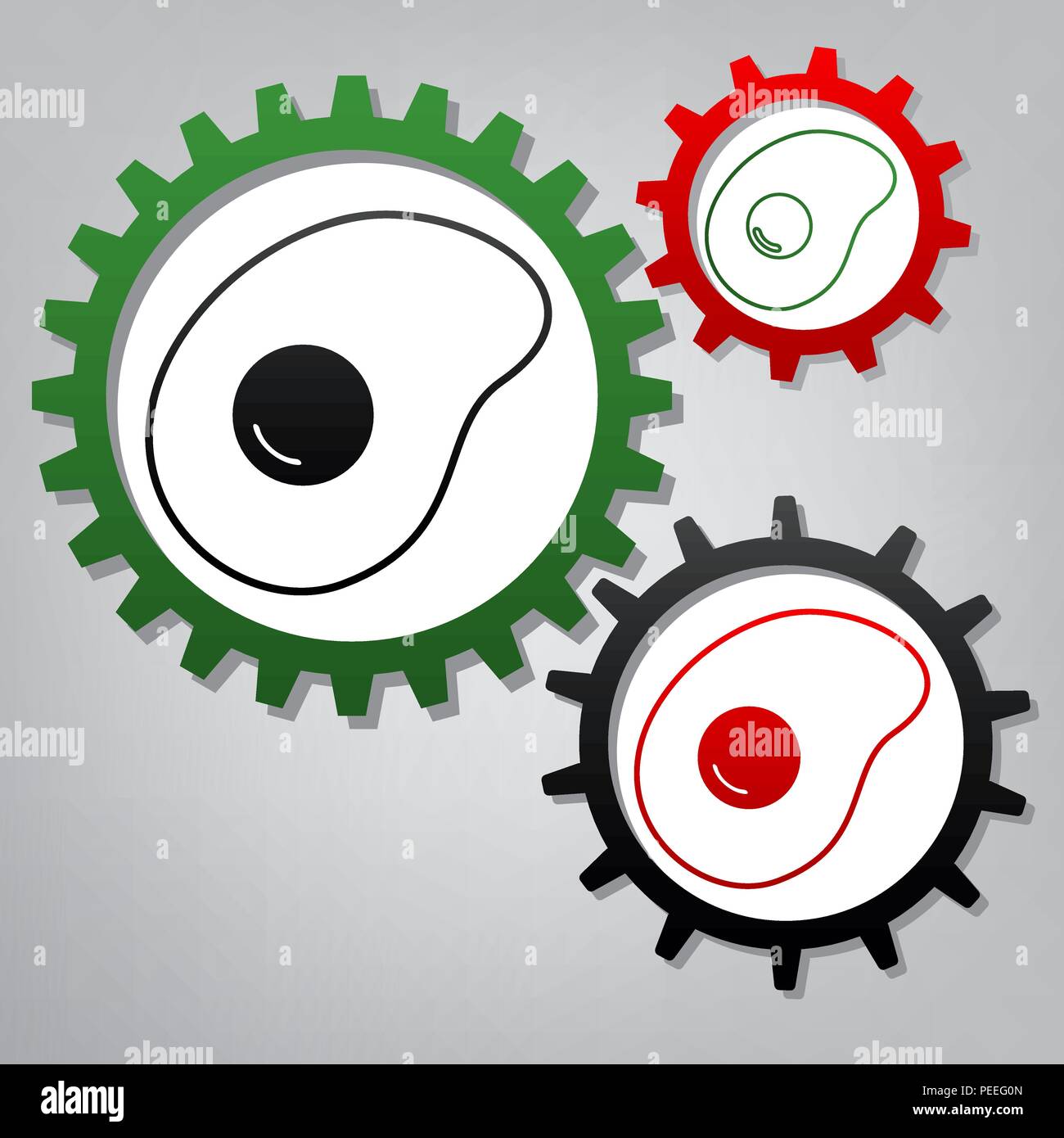 Omelet sign. Flat designed style icon. Vector. Three connected gears ...
