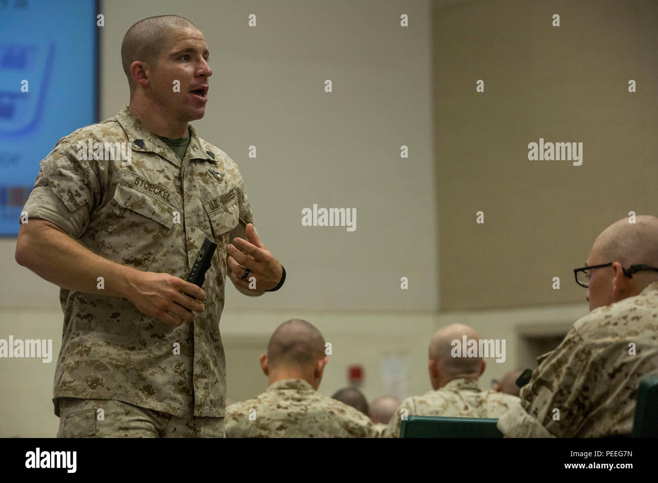 Sgt. Ethan A. Stoeckel, an academics instructor, teaches recruits of ...