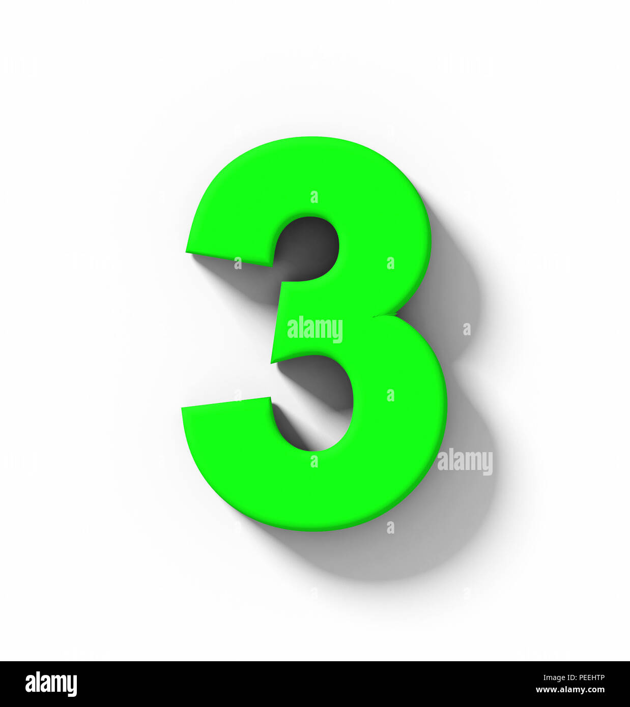 number 3 3D green isolated on white with shadow - orthogonal projection ...