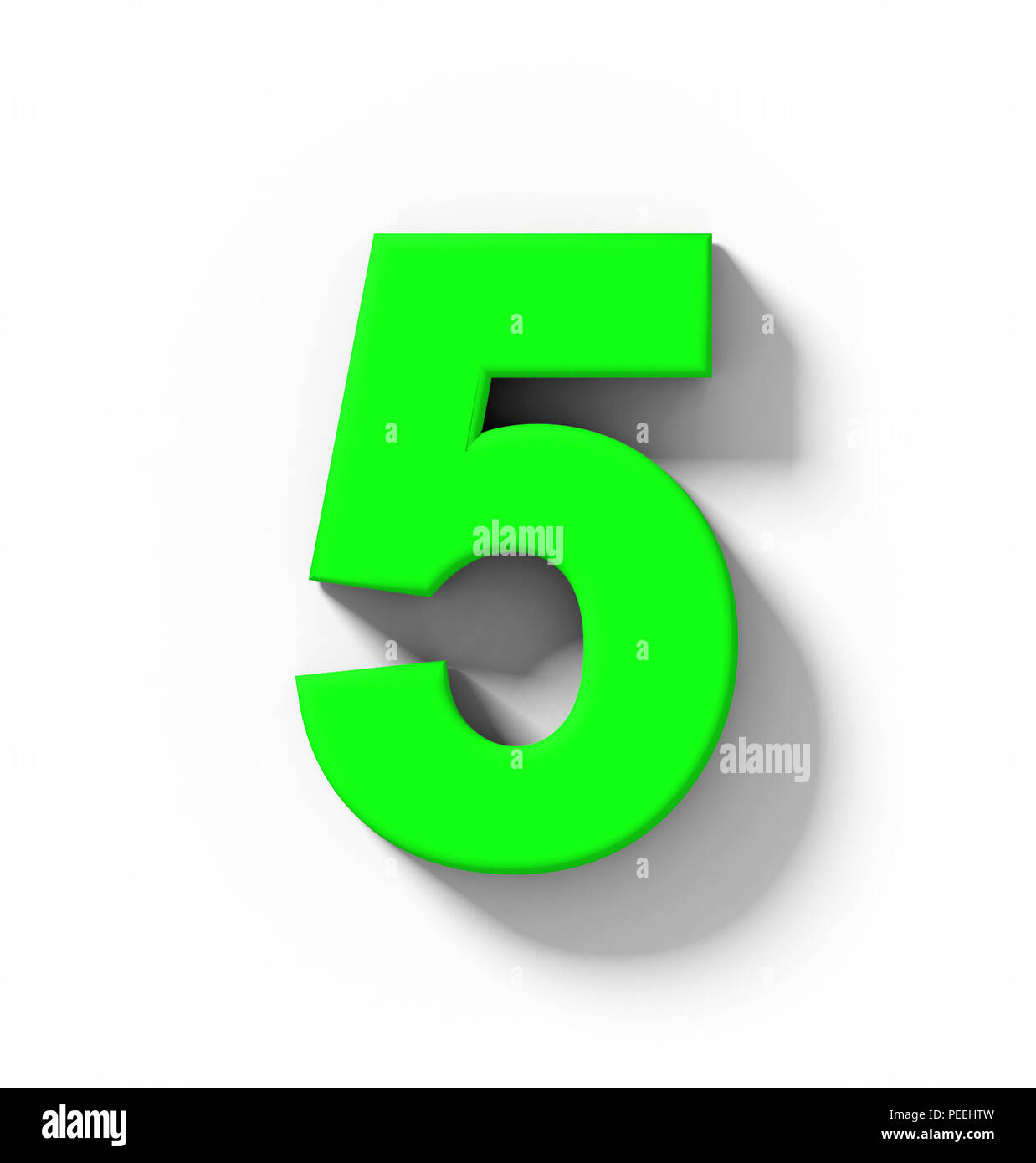 number 5 3D green isolated on white with shadow - orthogonal projection ...