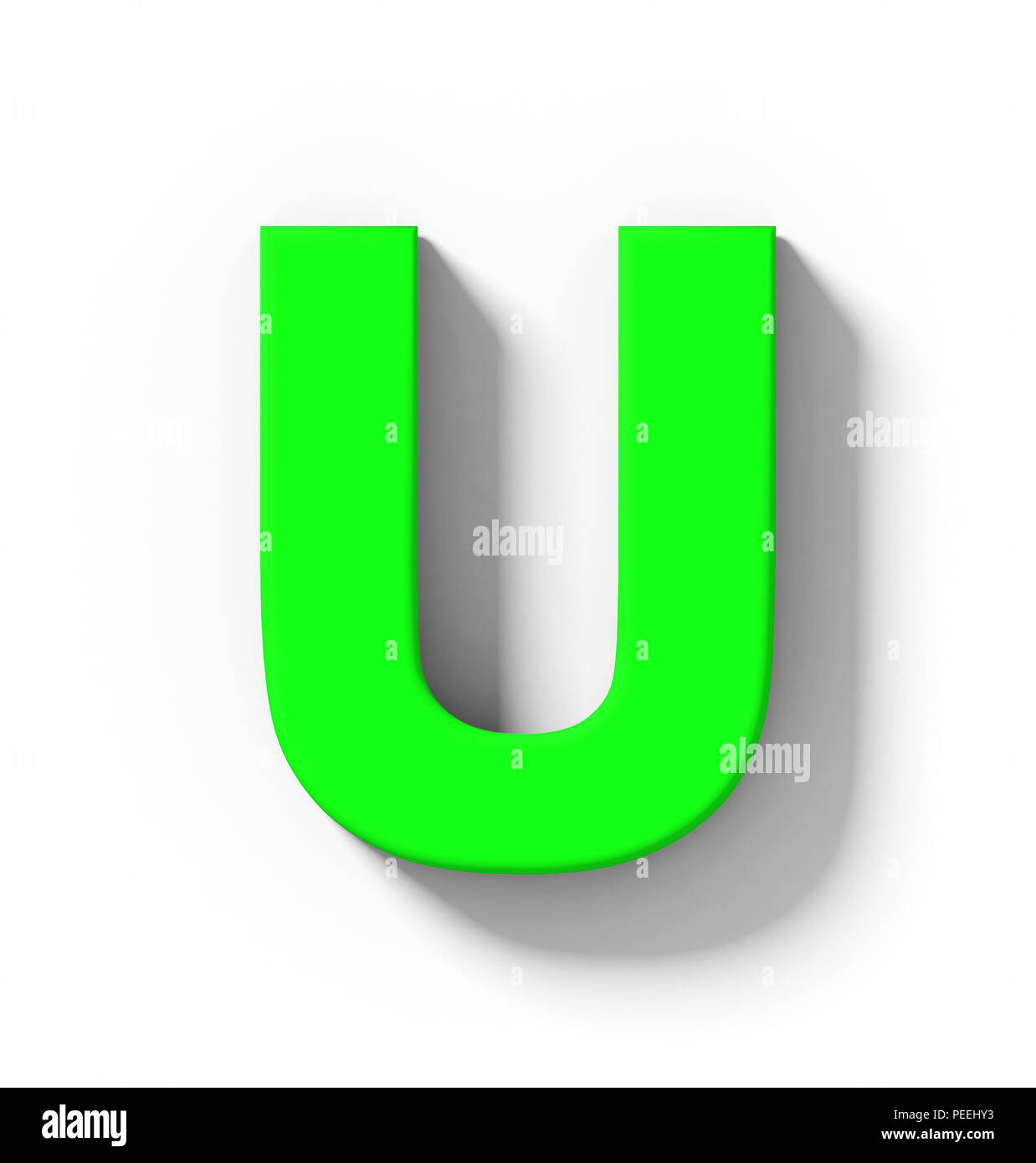 letter U 3D green isolated on white with shadow - orthogonal projection ...