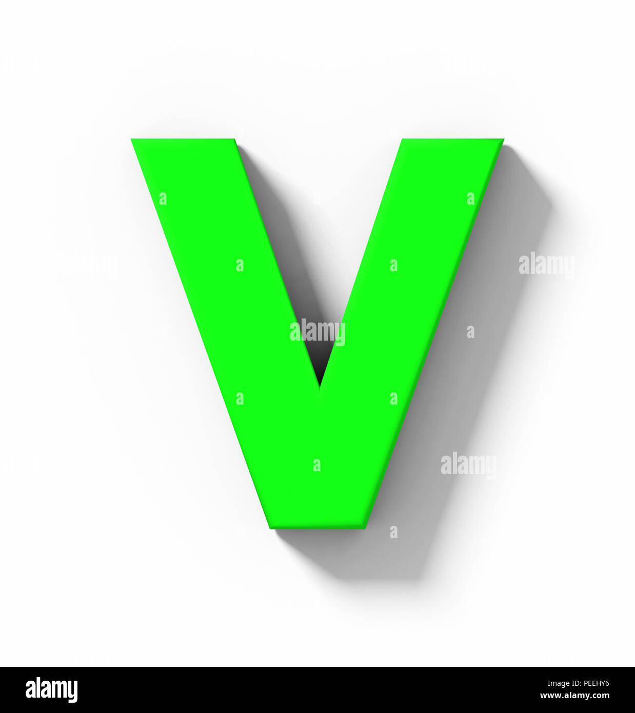 letter V 3D green isolated on white with shadow - orthogonal projection ...