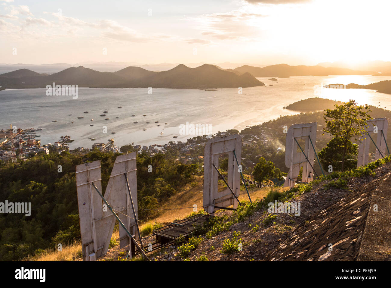 View over coron from hill at sunset, philippines Stock Photo - Alamy