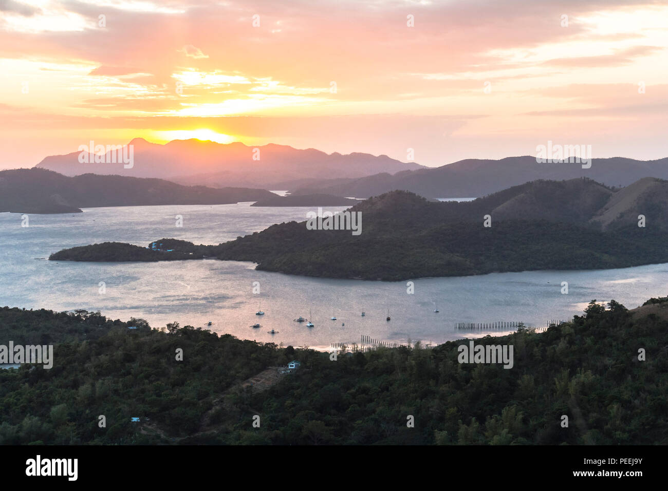 Sunset over the landscape of Coron bay, philippines Stock Photo - Alamy