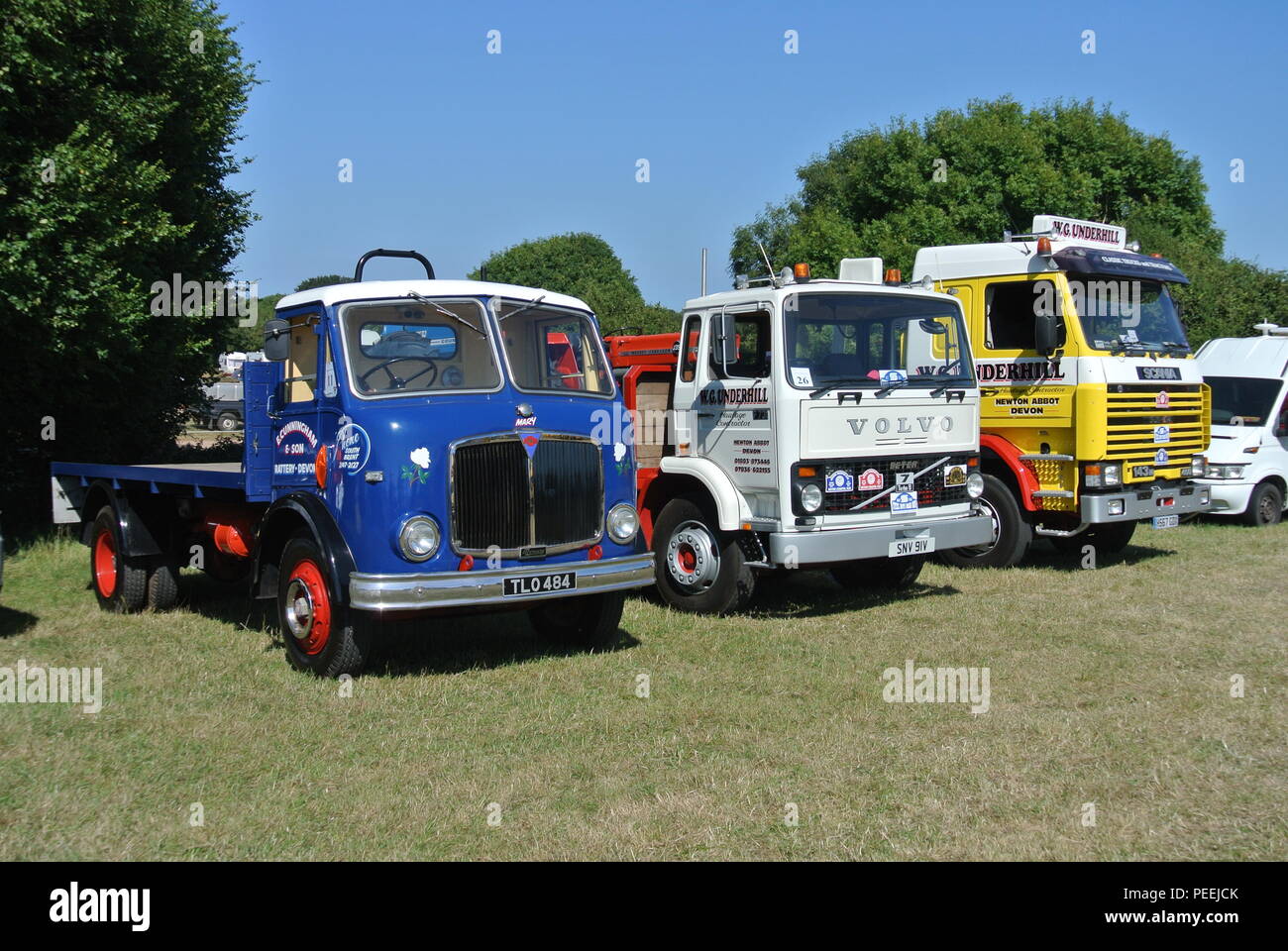 A line of classic lorries parked up on display at Torbay Steam Fair ...