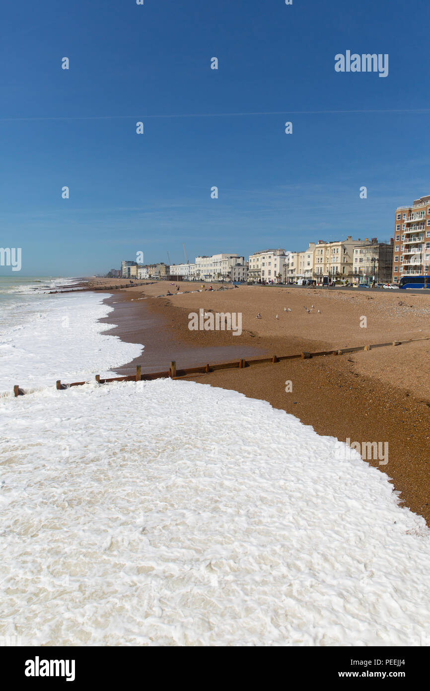 Worthing beach England UK with breaking waves and seafront in south ...