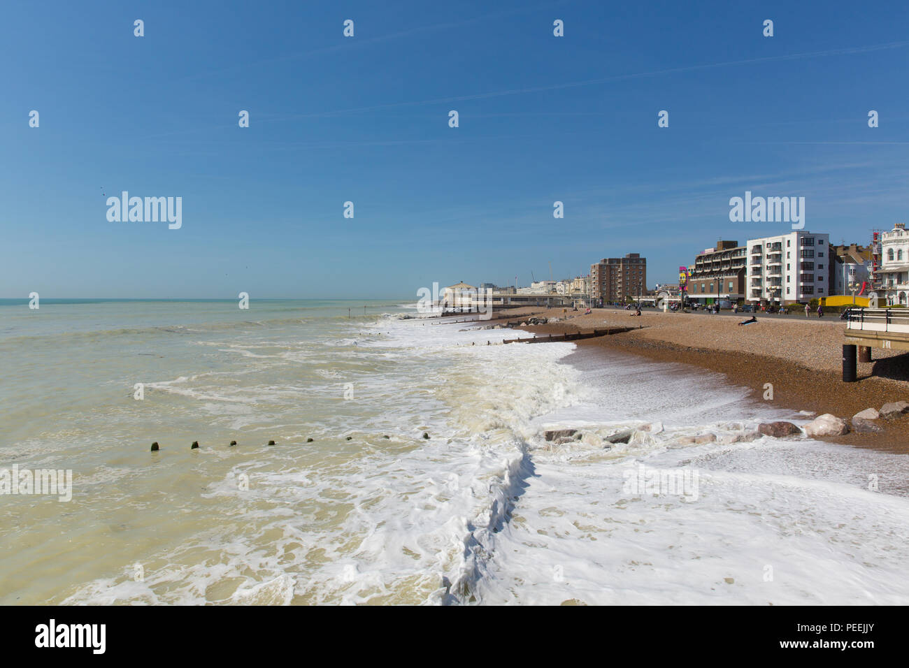 Waves on the beach Worthing West Sussex England UK seaside twon Stock ...